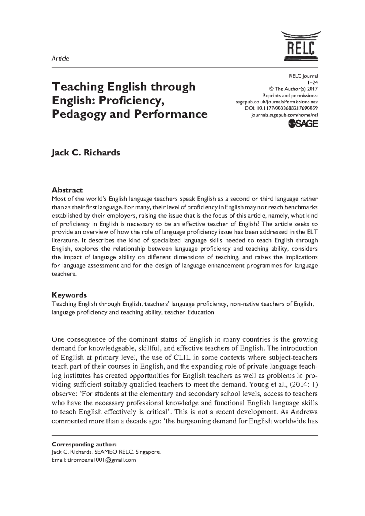 Teaching English through English - doi/10.1177/ RELC Journal 1 – © The ...