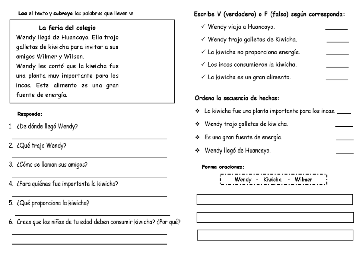 Fichas Fonema W - .............................. - La feria del colegio ...