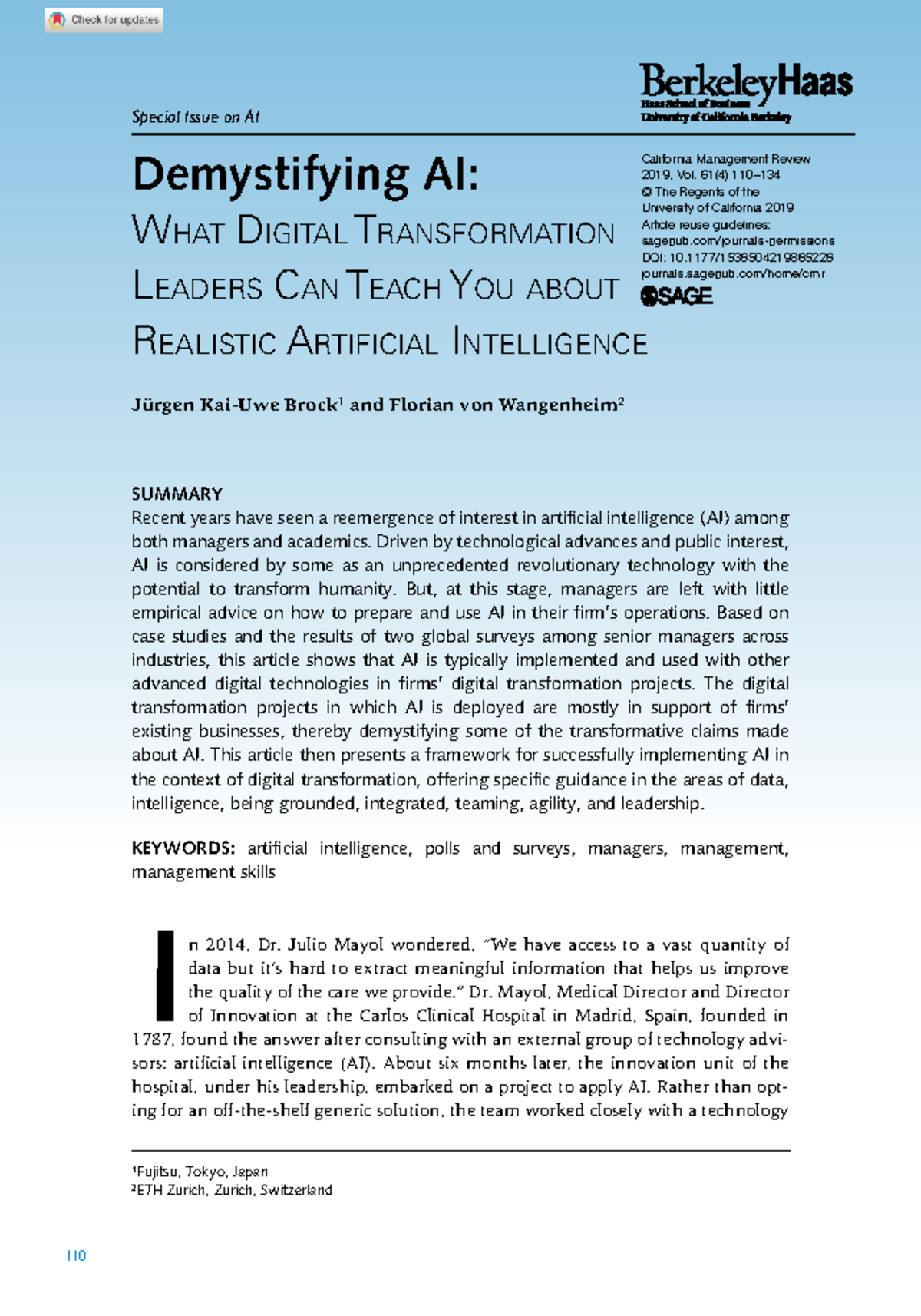 Brock von wangenheim 2019 demystifying ai what digital transformation leaders can teach you ...