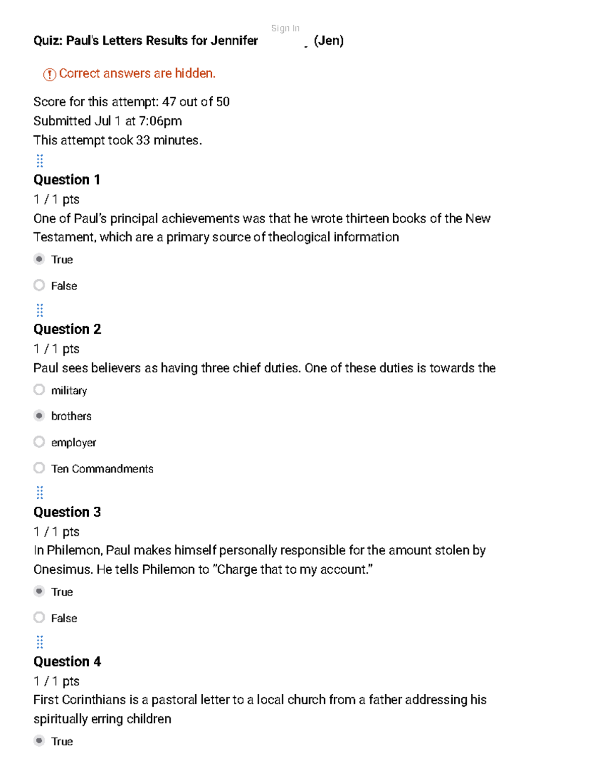 47:50 BIBL 104 Quiz Paul's Letters R - Quiz: Paul's Letters Results for ...