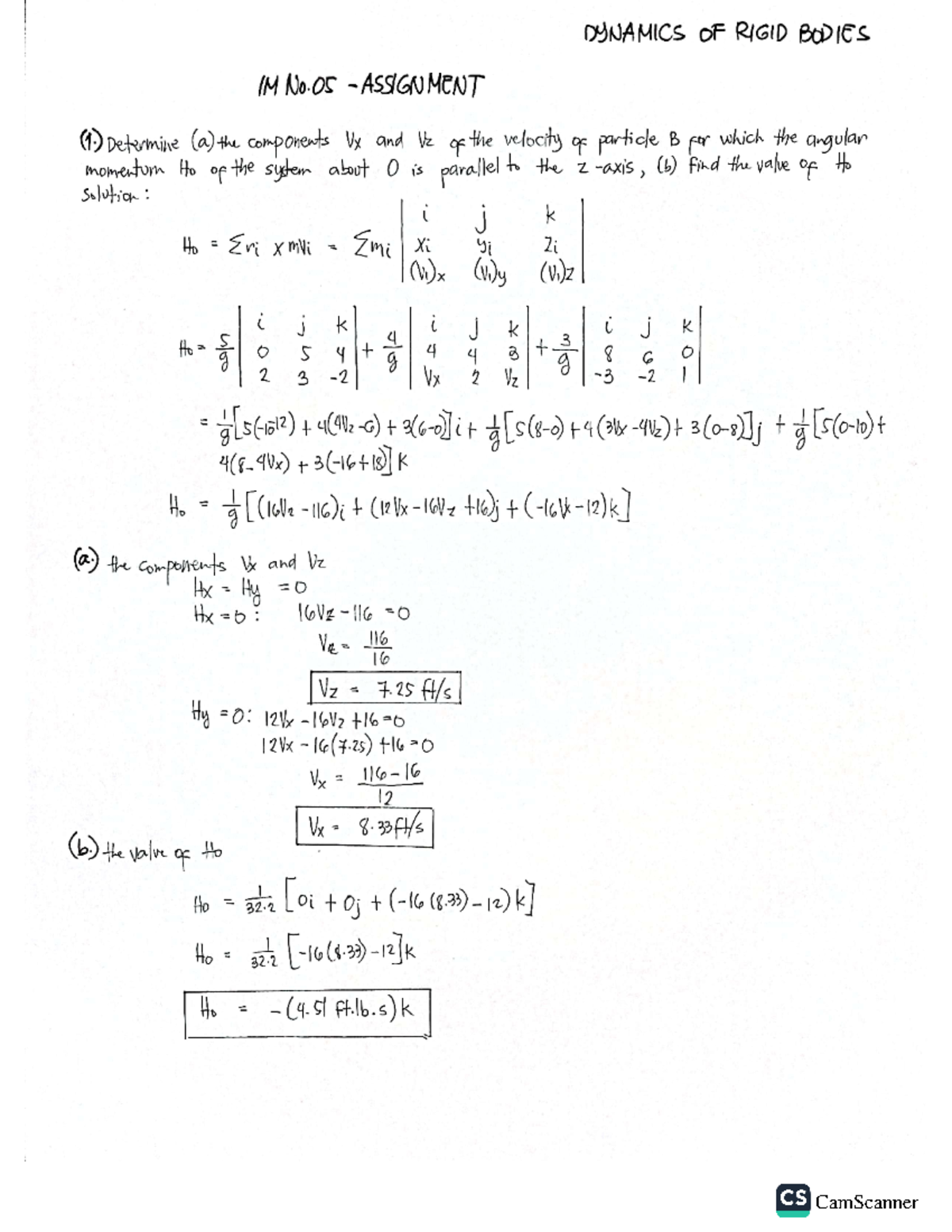 Dynamics of Rigid Bodies - Assignment #5 - Mechanical Engineering - CamScanner CamScanner - Studocu