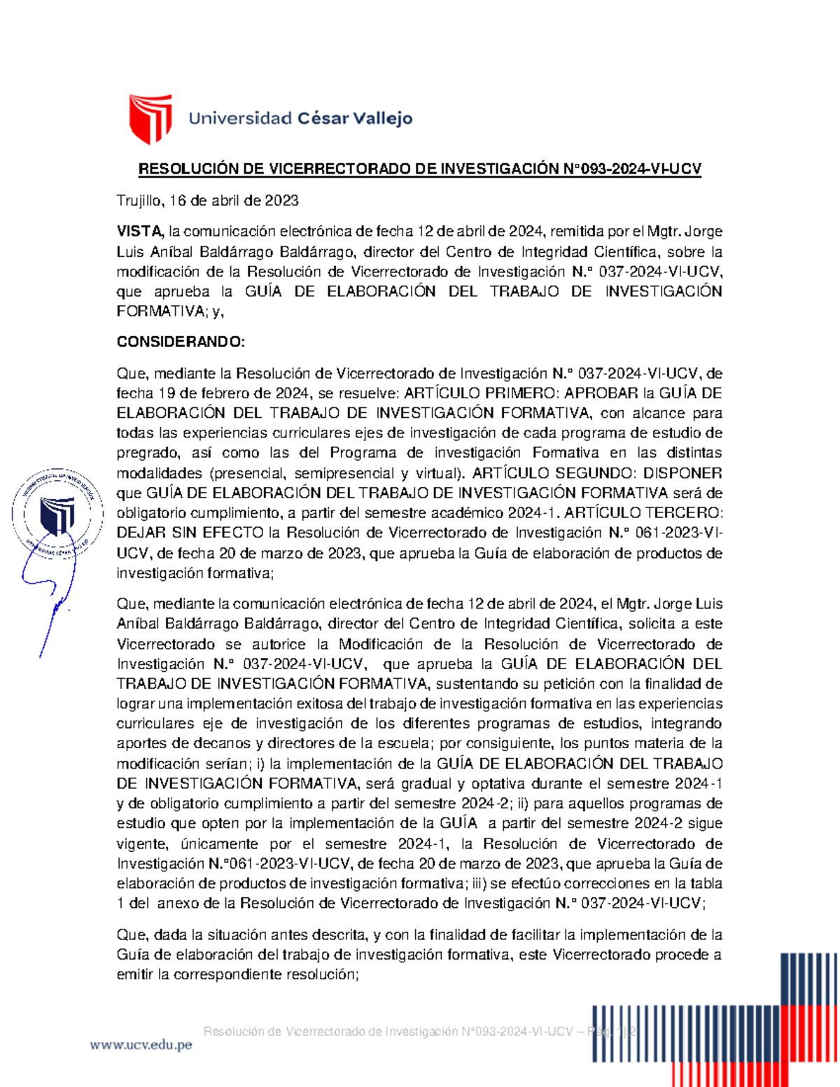 RVI N°093-2024-VI-UCV - Guía elaboración TIF, gradual 24-1 y ...