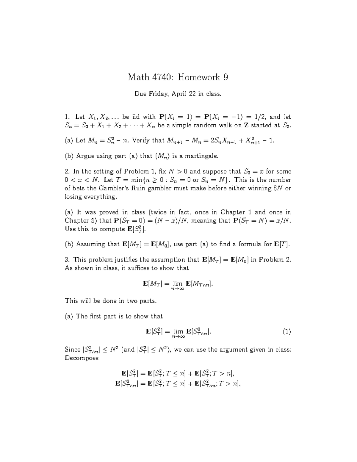 Hw9-2 - Homework assignment from Math 4740 taught by Professor Daniel Jerison during - Math 4740 ...