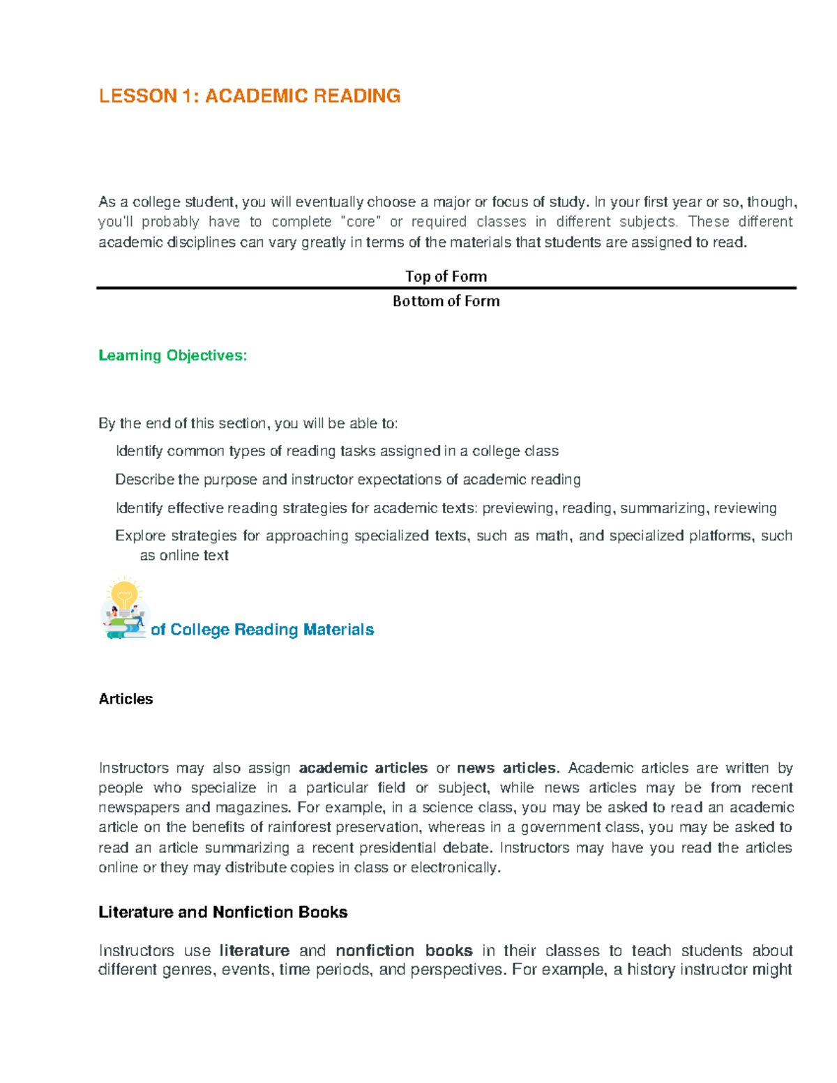 Academic Reading Strategies - LESSON 1: ACADEMIC READING As a college ...