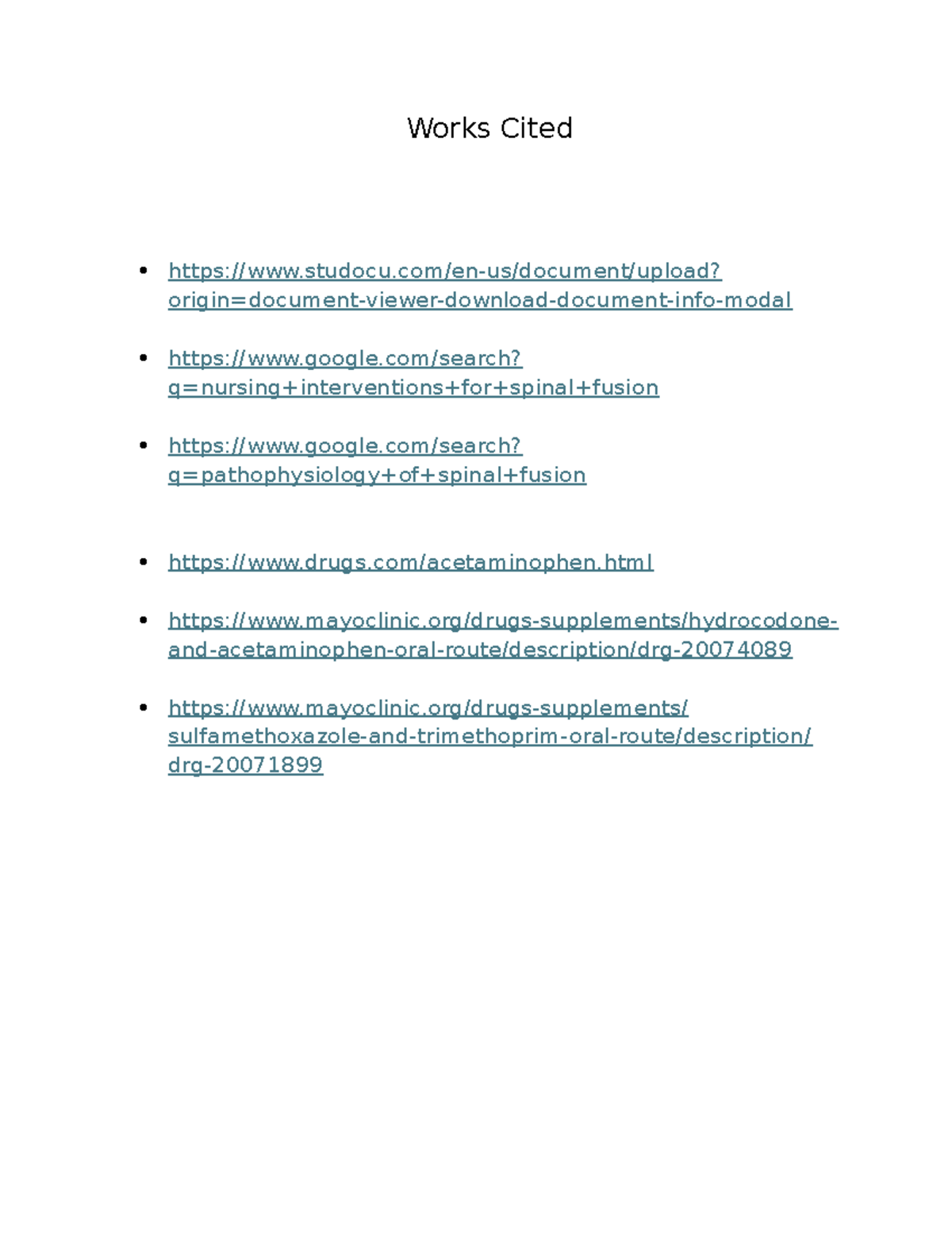 Works Cited - care plan - VNSG 1262 - Works Cited studocu/en-us ...