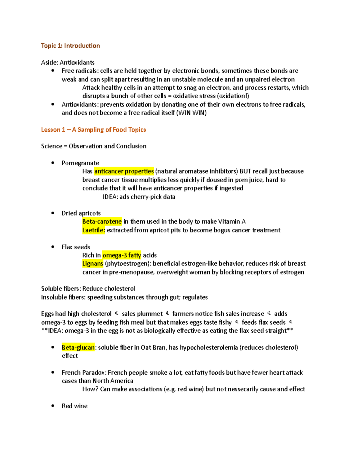 Topic-1 - LEcture notes for Chem of Food - Topic 1: Introduction Aside ...