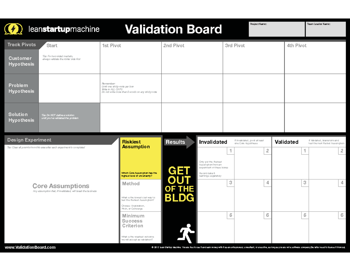 Validation board small - ValidationBoard © 2012 Lean Startup Machine ...