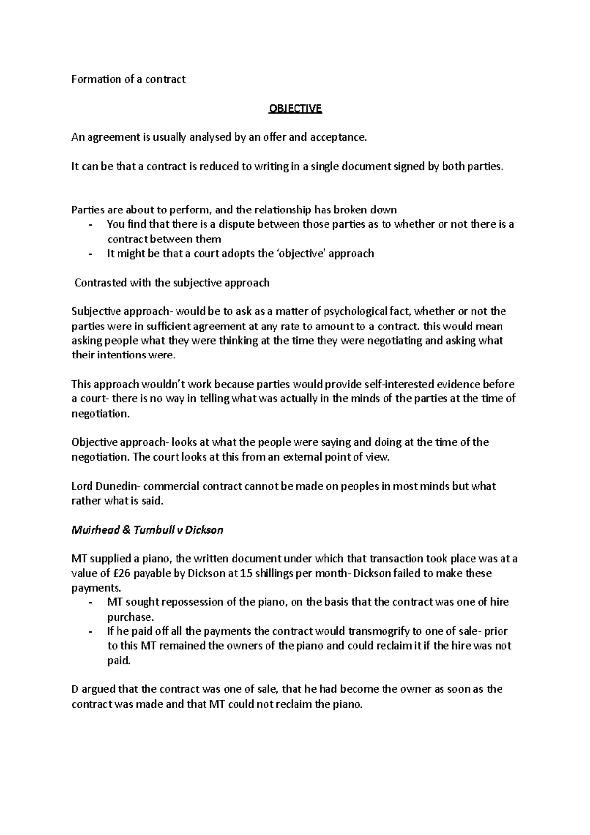 Formation OF Contract - Formation of a contract OBJECTIVE An agreement ...