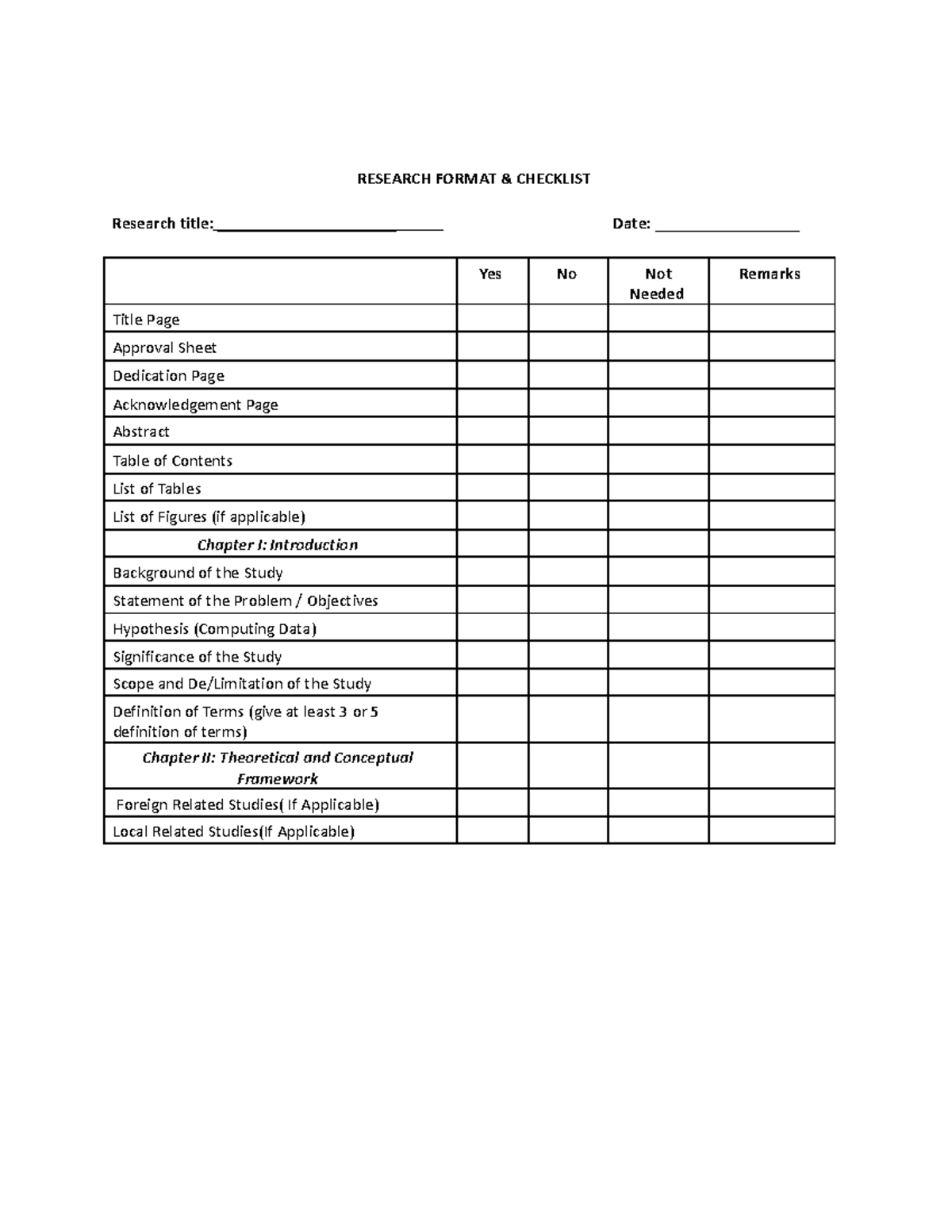Research-in-Mathematics - RESEARCH FORMAT & CHECKLIST Research title
