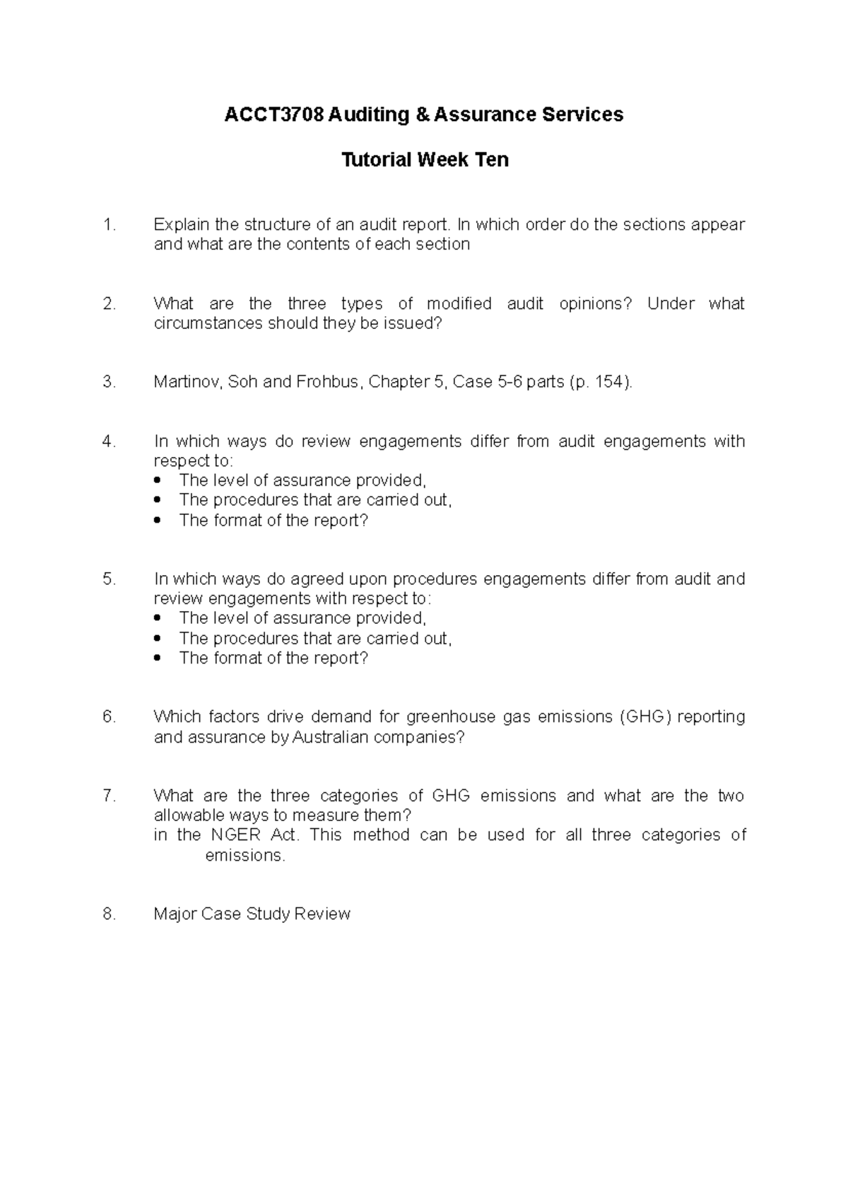 ACCT3708 - Tutorial Questions Week 10 - Term Three 2023 - ACCT3708 ...
