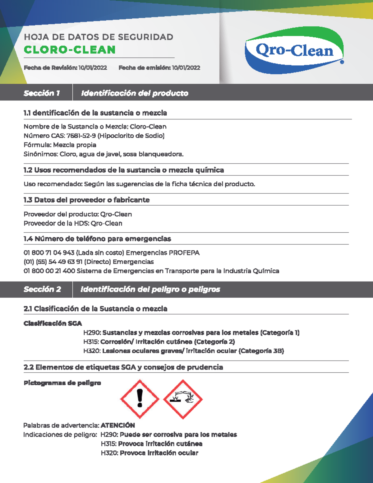 Hoja De Seguridad Cloro Hoja De Datos De Seguridad Fecha De Revisión