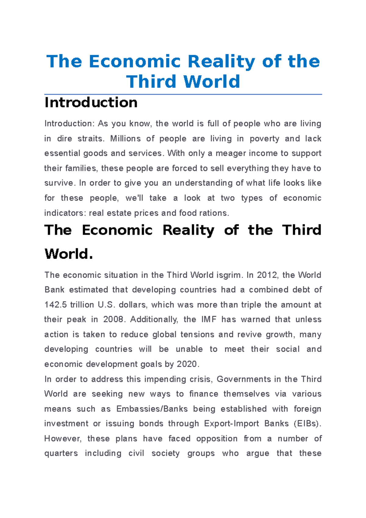The Economic Reality of the Third World - The Economic Reality of the ...
