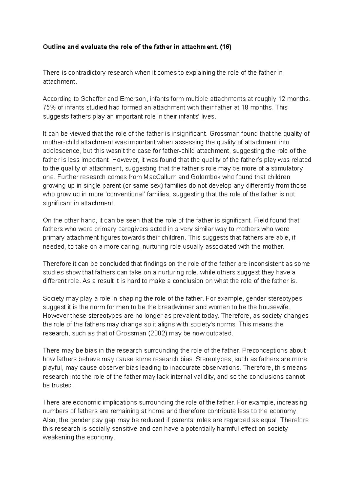 The role of the father 16 marker - Outline and evaluate the role of the ...