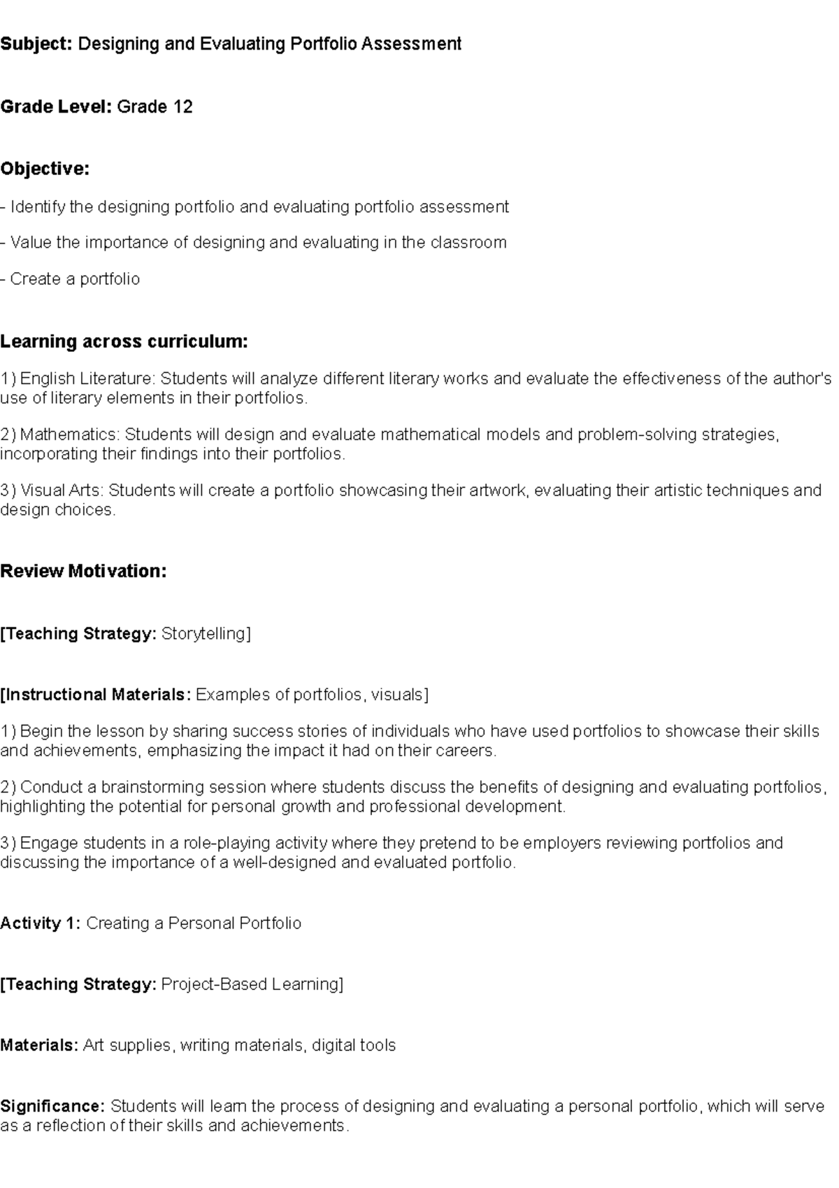 Lesson plan - I need this materials for my upcoming demo. - Subject ...