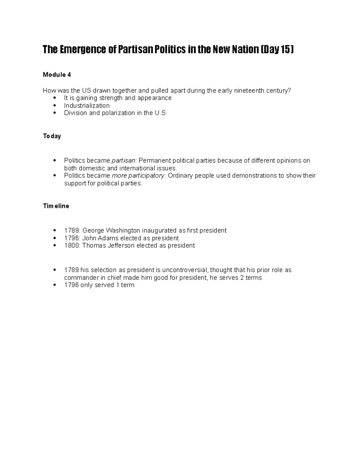 History Lecture (Day 15) - The Emergence of Partisan Politics in the ...