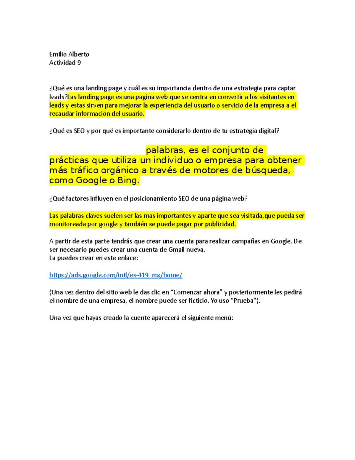Actividad 9 merca - Emilio Alberto Actividad 9 ¿Qué es una landing page ...
