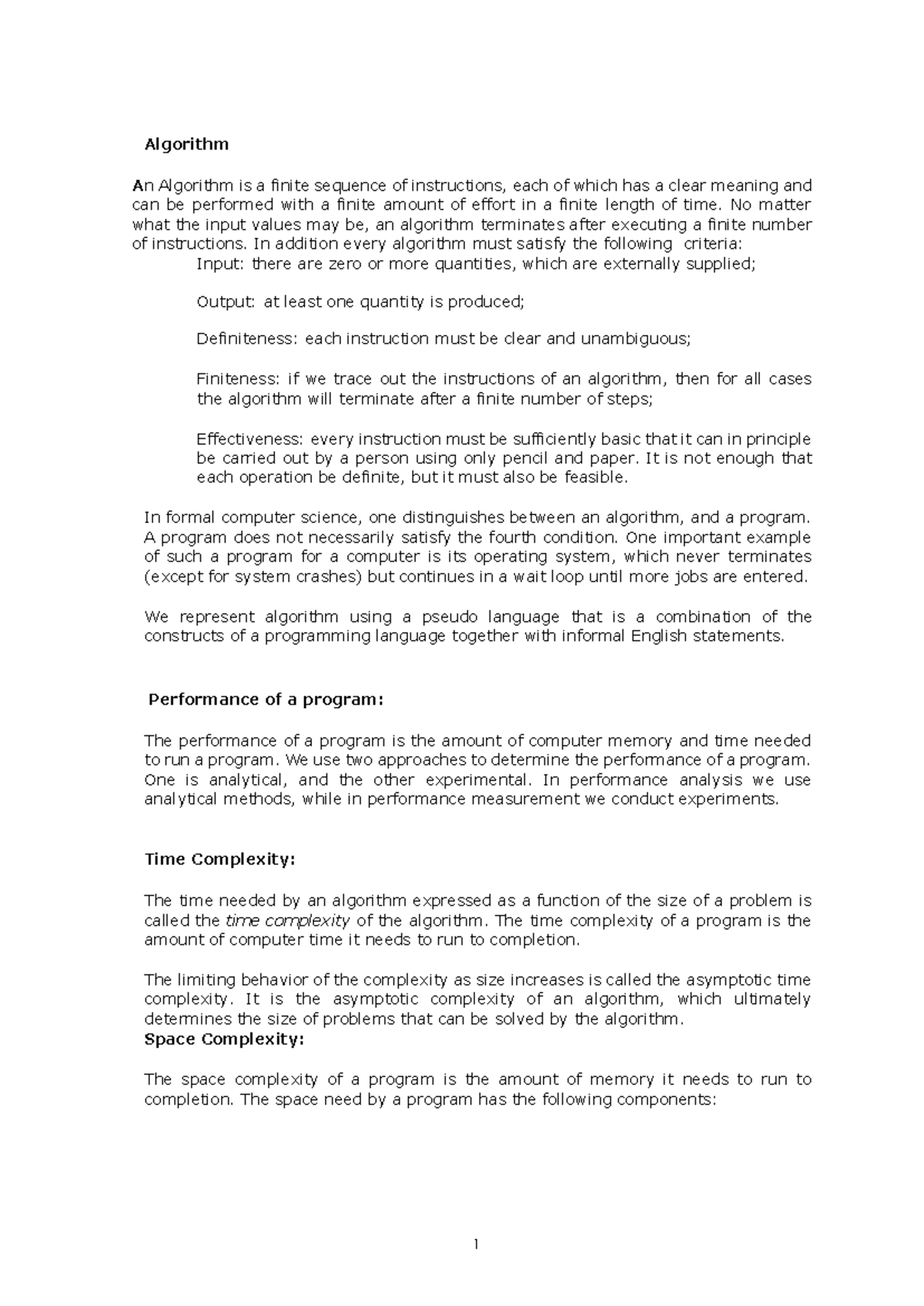 Unit1 - Algorithm An Algorithm is a finite sequence of instructions, each of which has a clear ...