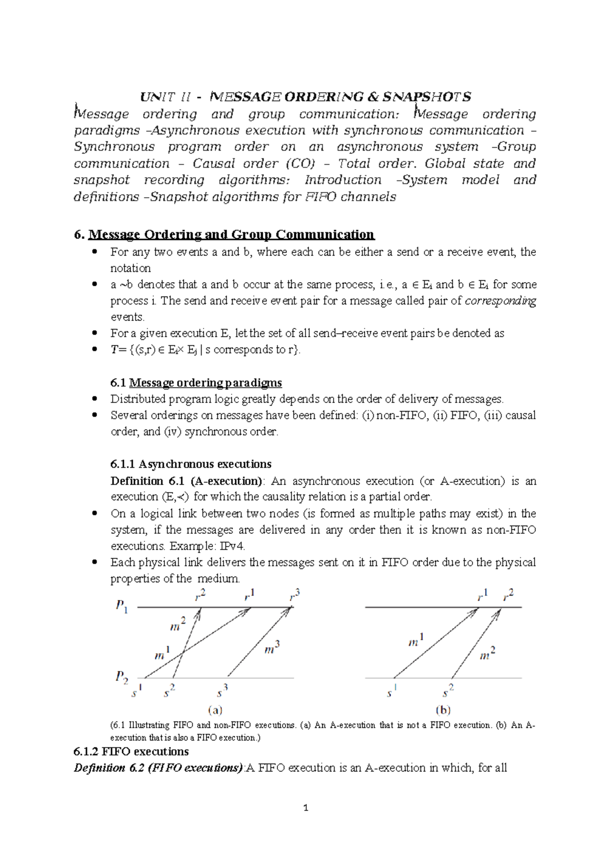 DS UNIT 2 - UNIT II - MESSAGE ORDERING & SNAPSHOTS Message ordering and ...