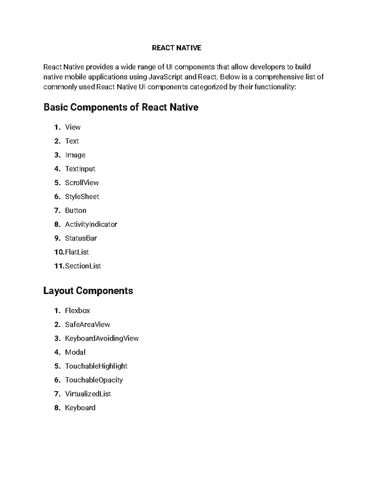 React Native Components - REACT NATIVE React Native provides a wide ...