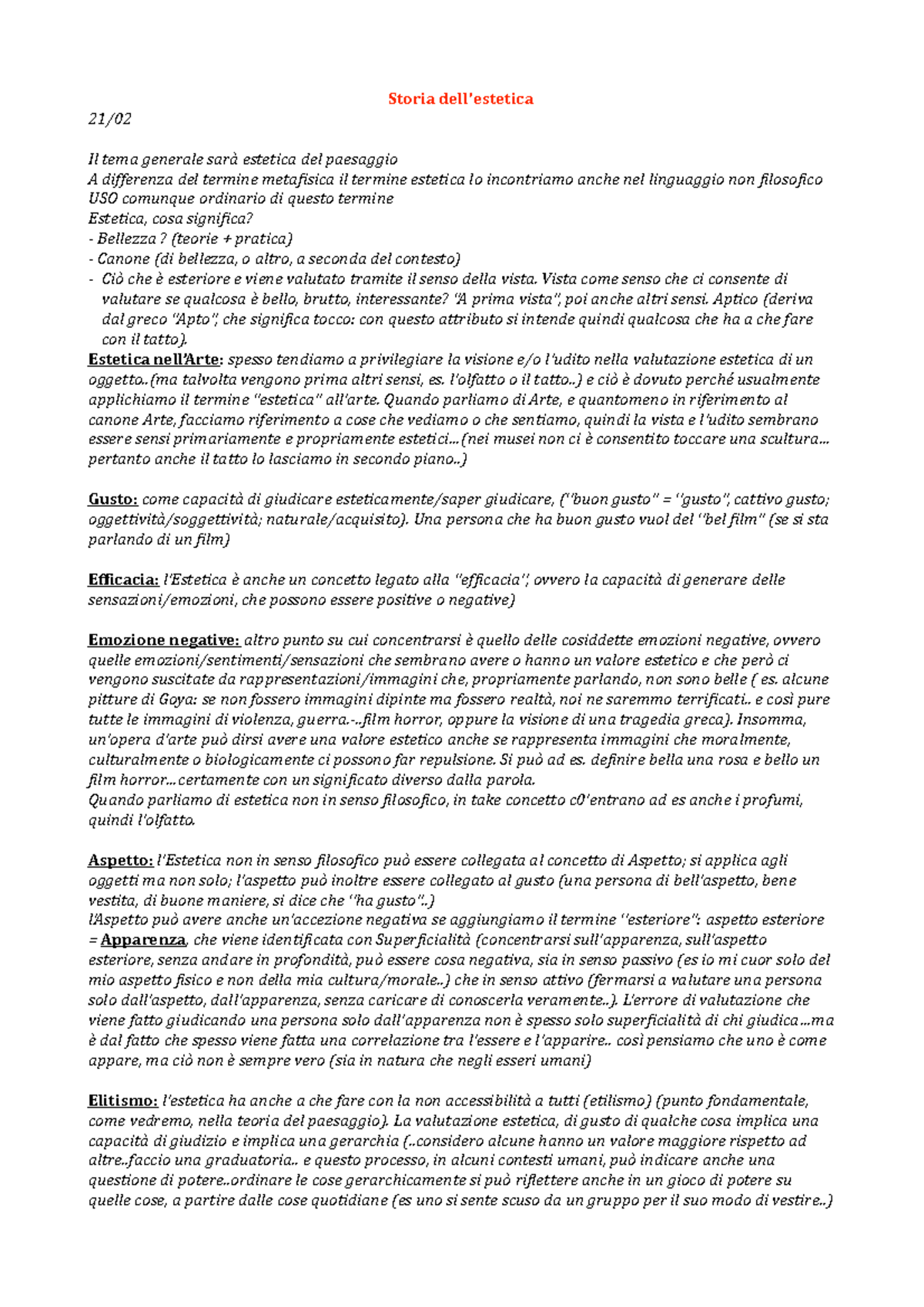 Storia dell'estetica - Appunti completi sulle lezioni del prof Siani ...