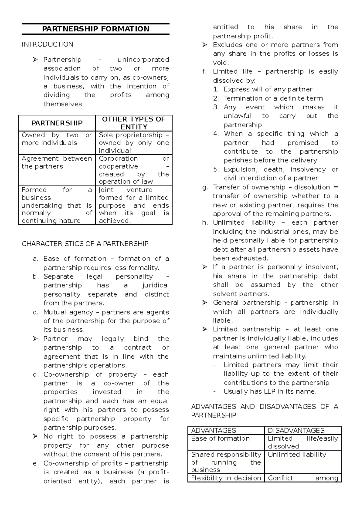 Partnership Formation - PARTNERSHIP FORMATION INTRODUCTION Partnership ...