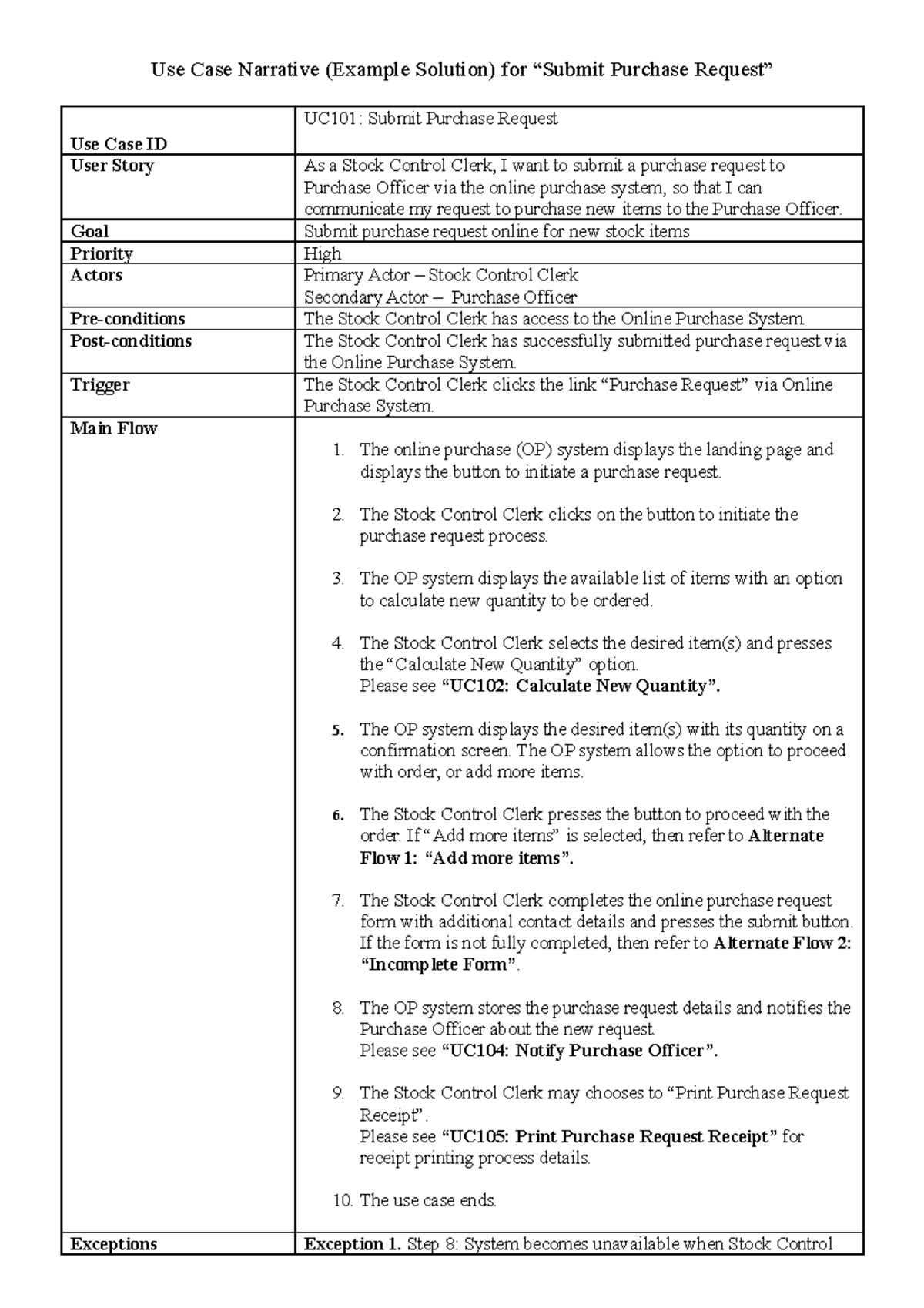 Sample Narrative websystems week 12 - Use Case Narrative (Example ...
