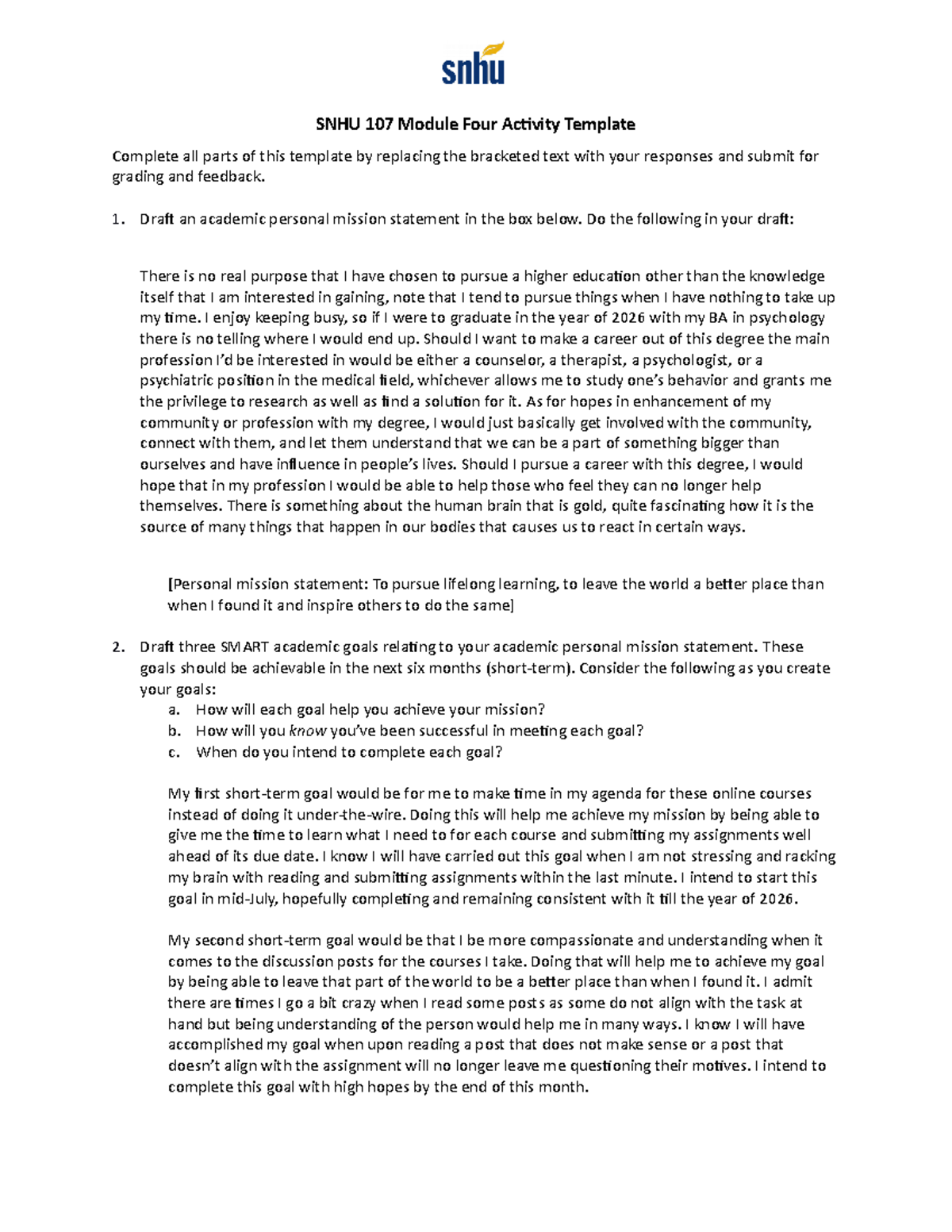 SNHU 107 Module Four Activity Template - SNHU 107 Module Four Activity ...