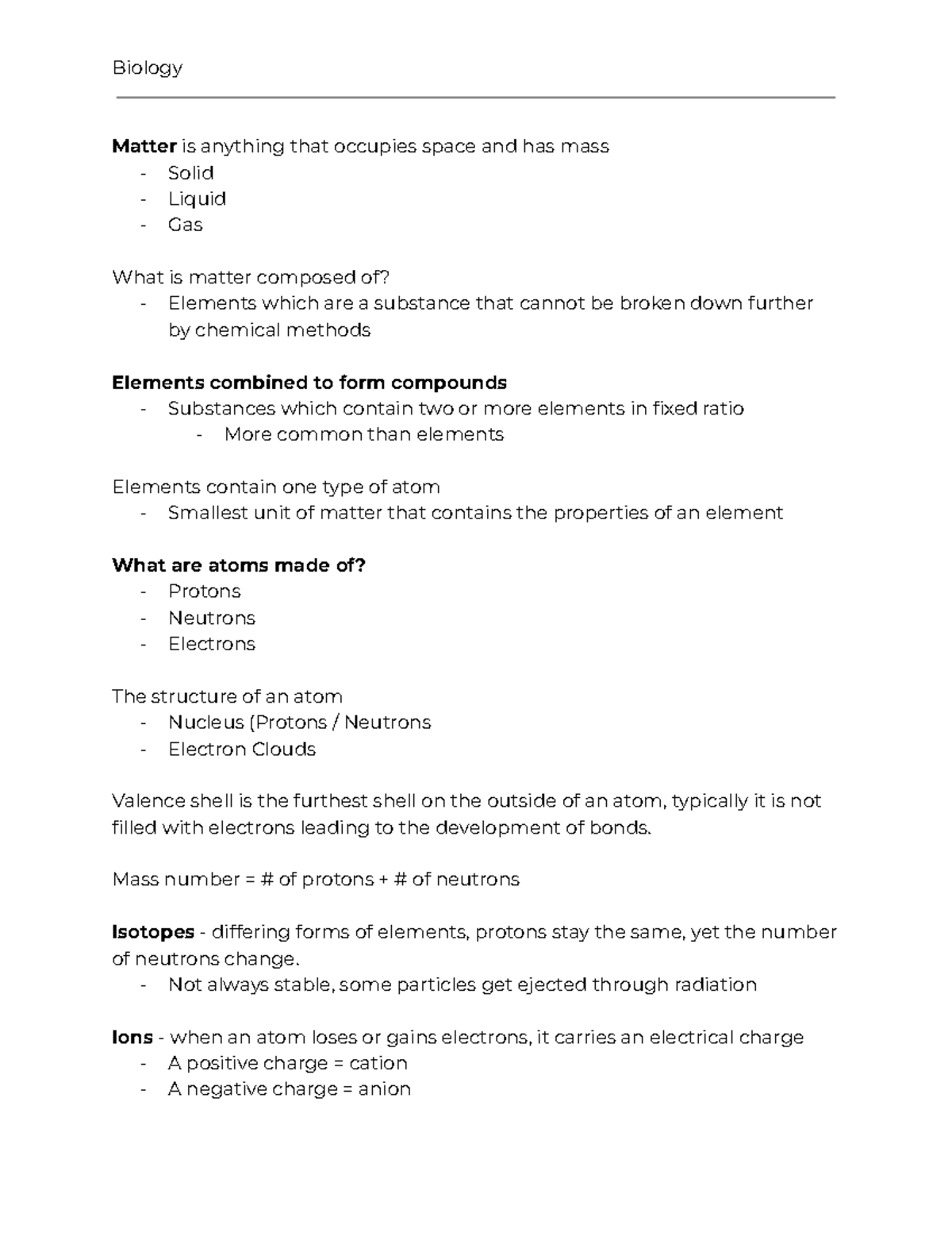 Introductory Chemistry (for Biology) - BIOL 1002 - CCRI - Studocu