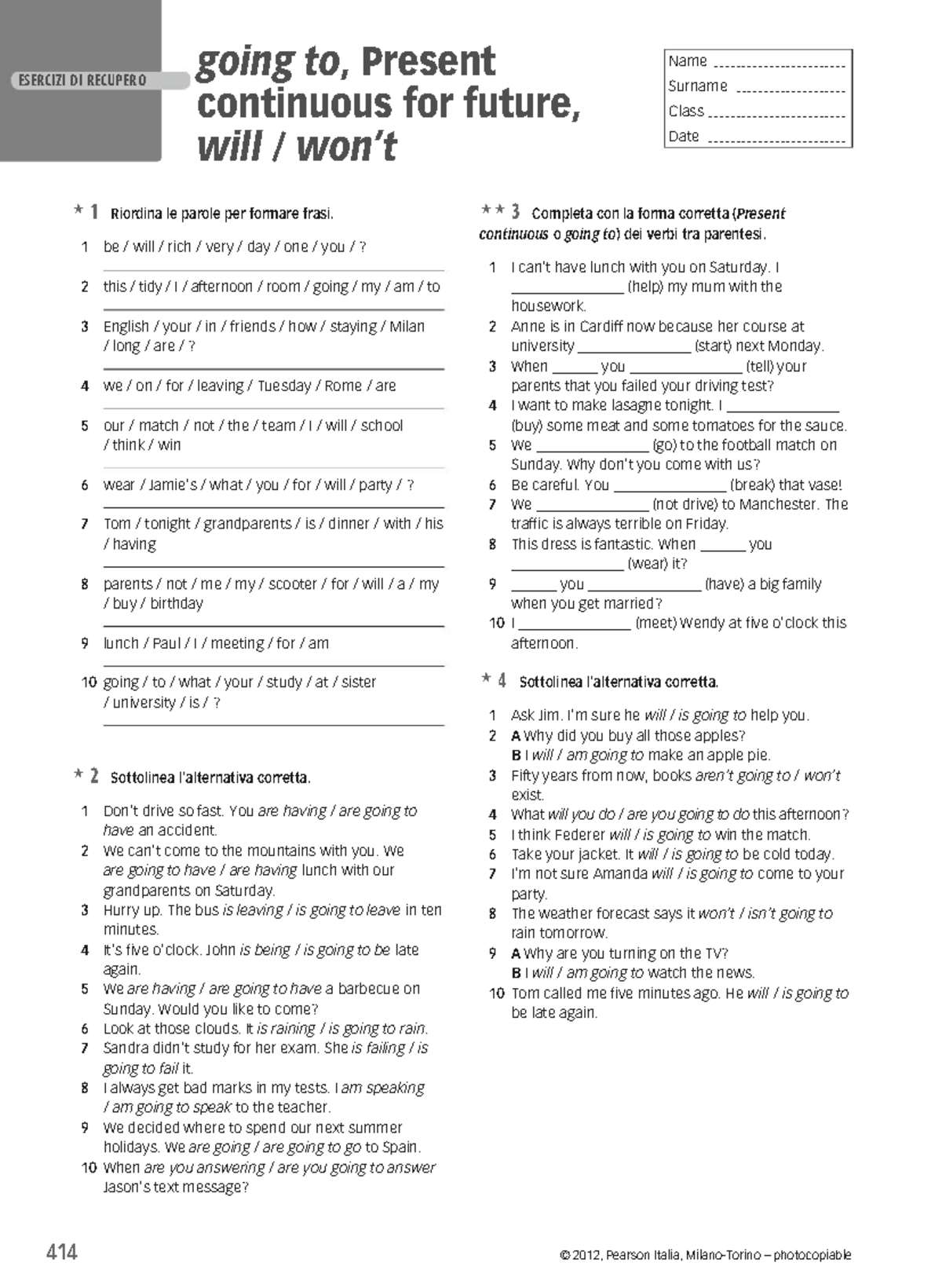 SSSG Inglese going to, Present continuous for future, will won't - 414 ...