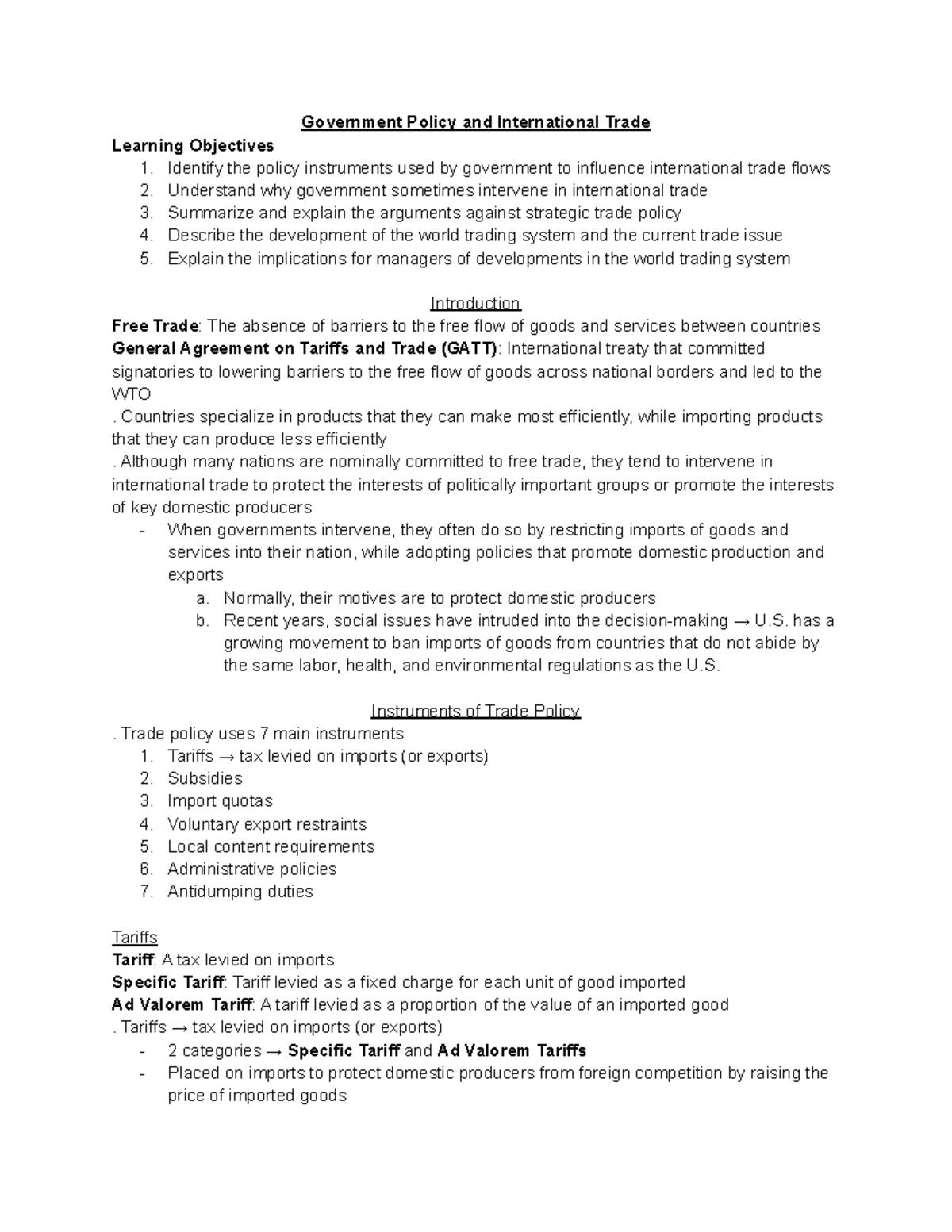 Govenrment Policy and International Trade Chapter 7 - Government Policy ...