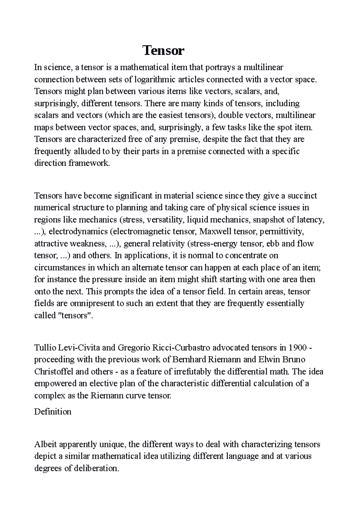 Tensor - Shafina - Tensor In science, a tensor is a mathematical item ...