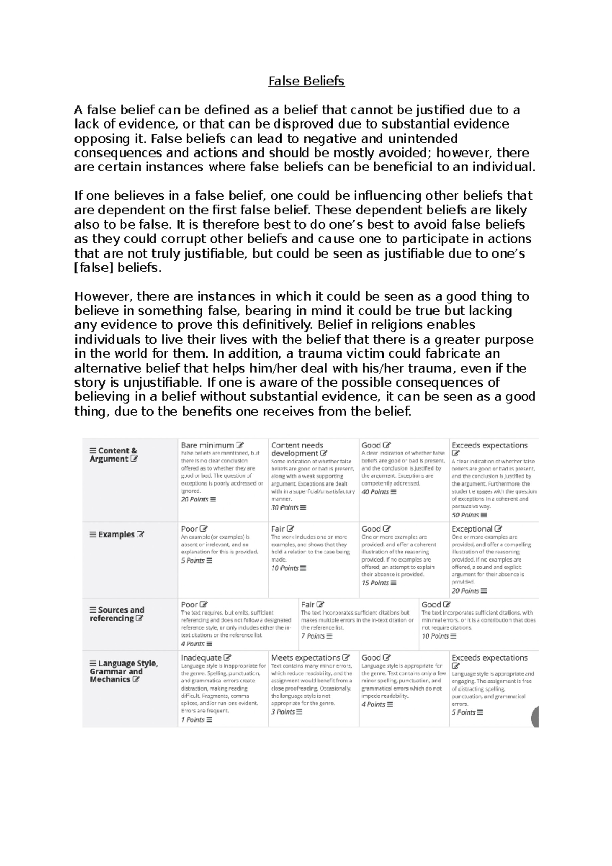 BUS1036S Tutorial 1 - False Beliefs A false belief can be defined as a ...