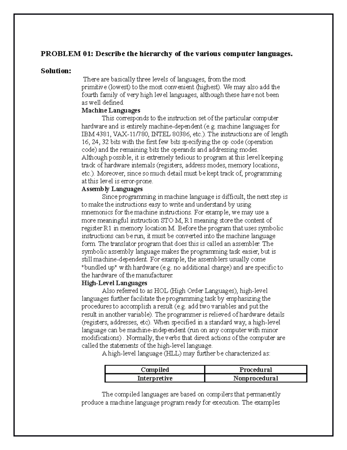 Assignment of Computer system classes Families and Types - PROBLEM 01: Describe the hierarchy of ...