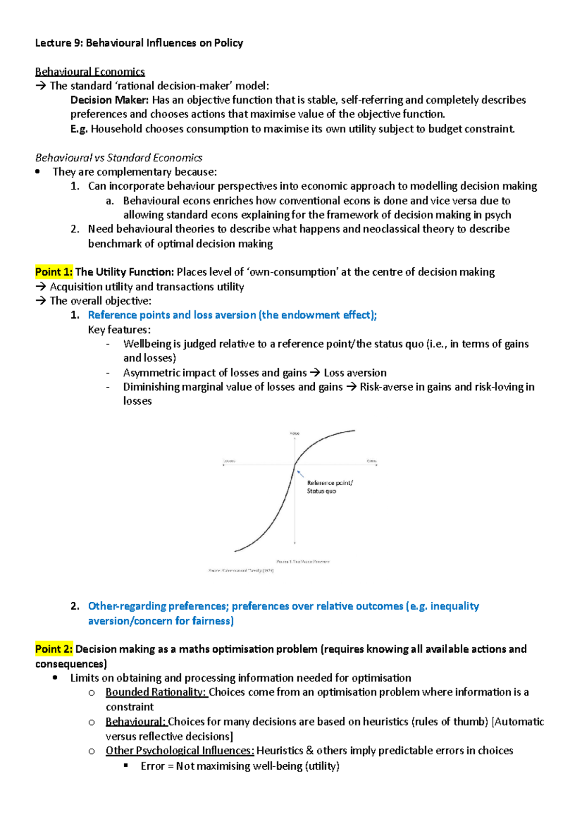Lecture 9 - Lecture 9: Behavioural Influences on Policy Behavioural ...