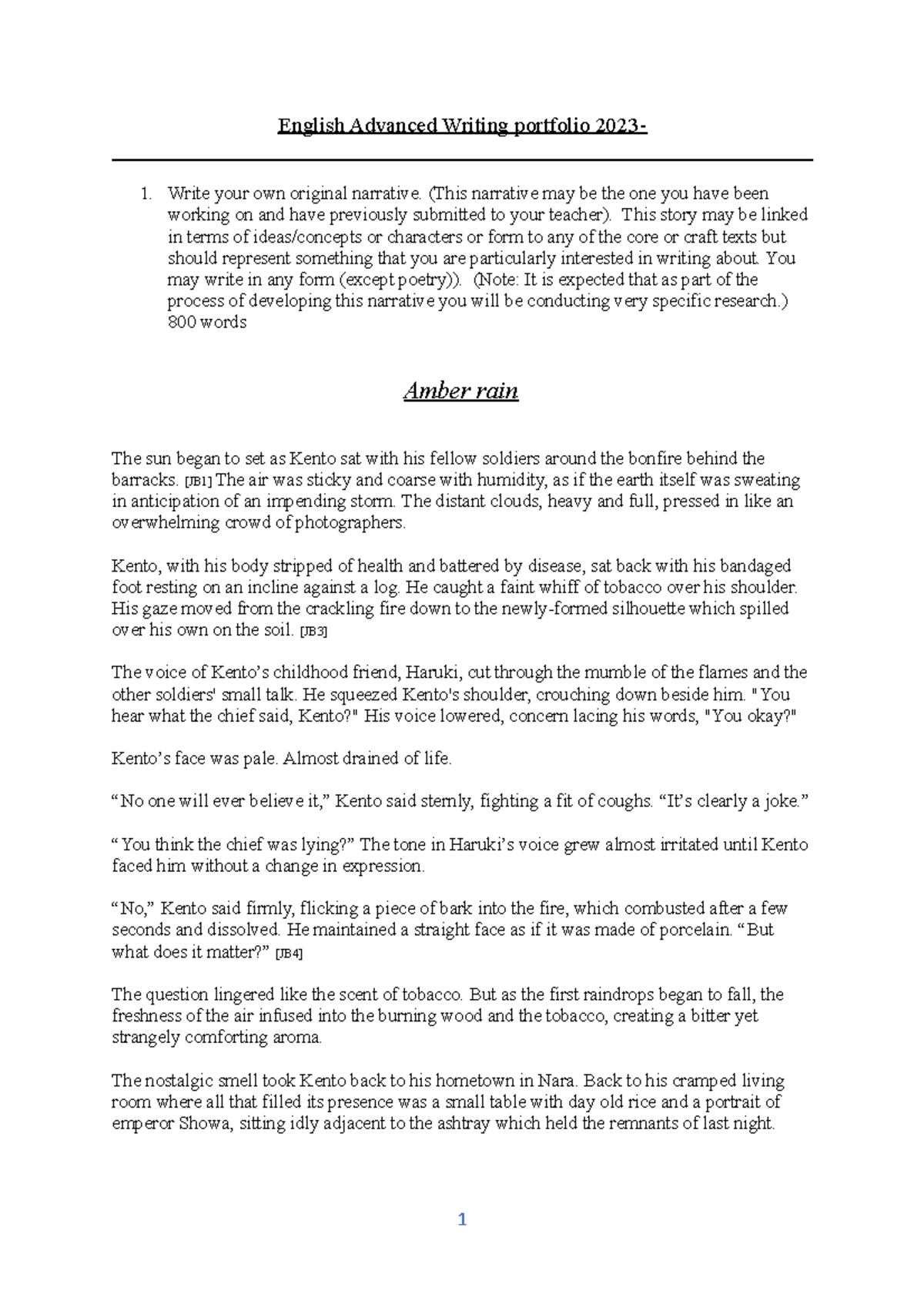 English Advanced Writing portfolio 2023 - (This narrative may be the ...