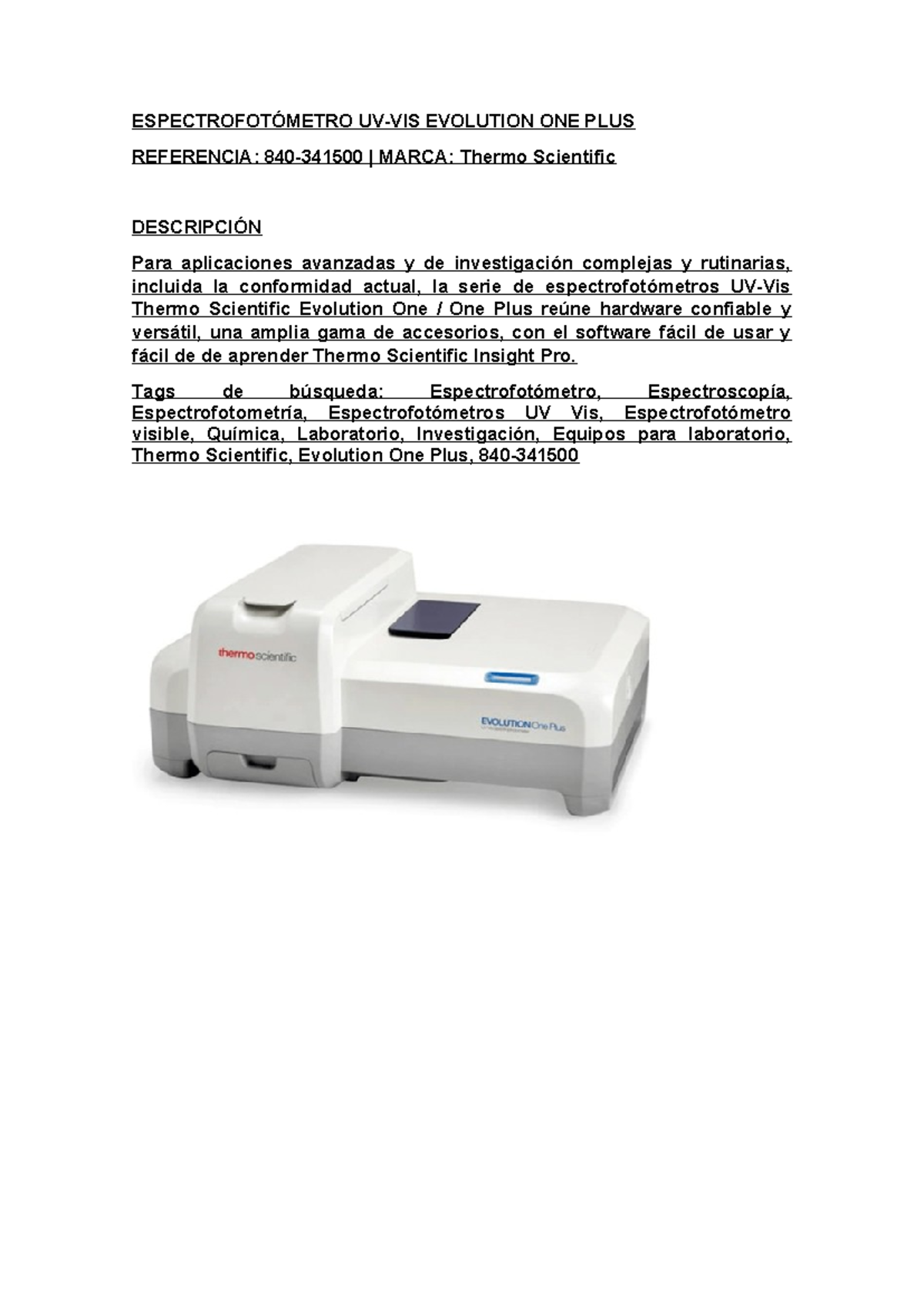 Equipos del laboratorio de agua - ESPECTROFOTÓMETRO UV-VIS EVOLUTION ...