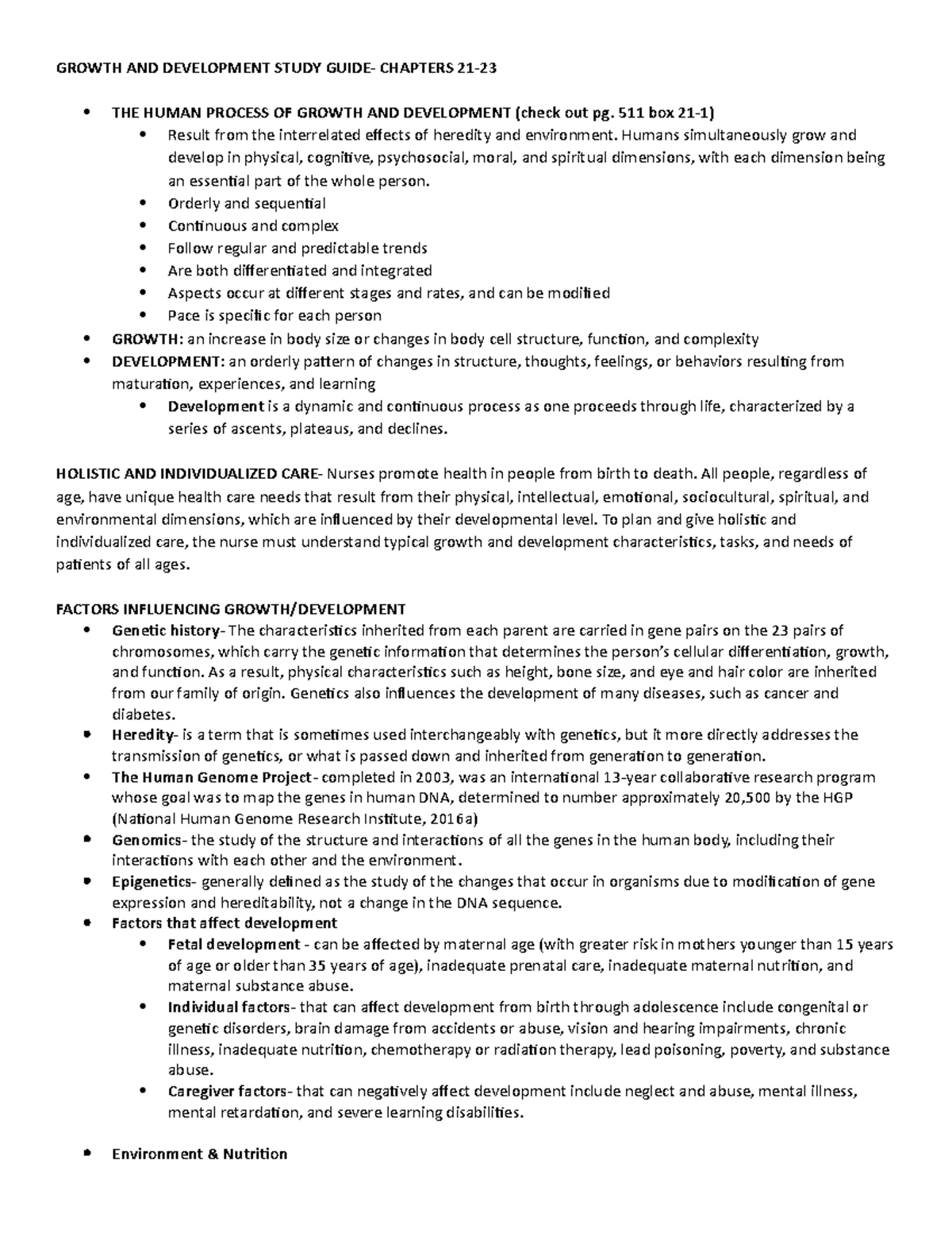 Growth developmet - GROWTH AND DEVELOPMENT STUDY GUIDE- CHAPTERS 21 ...