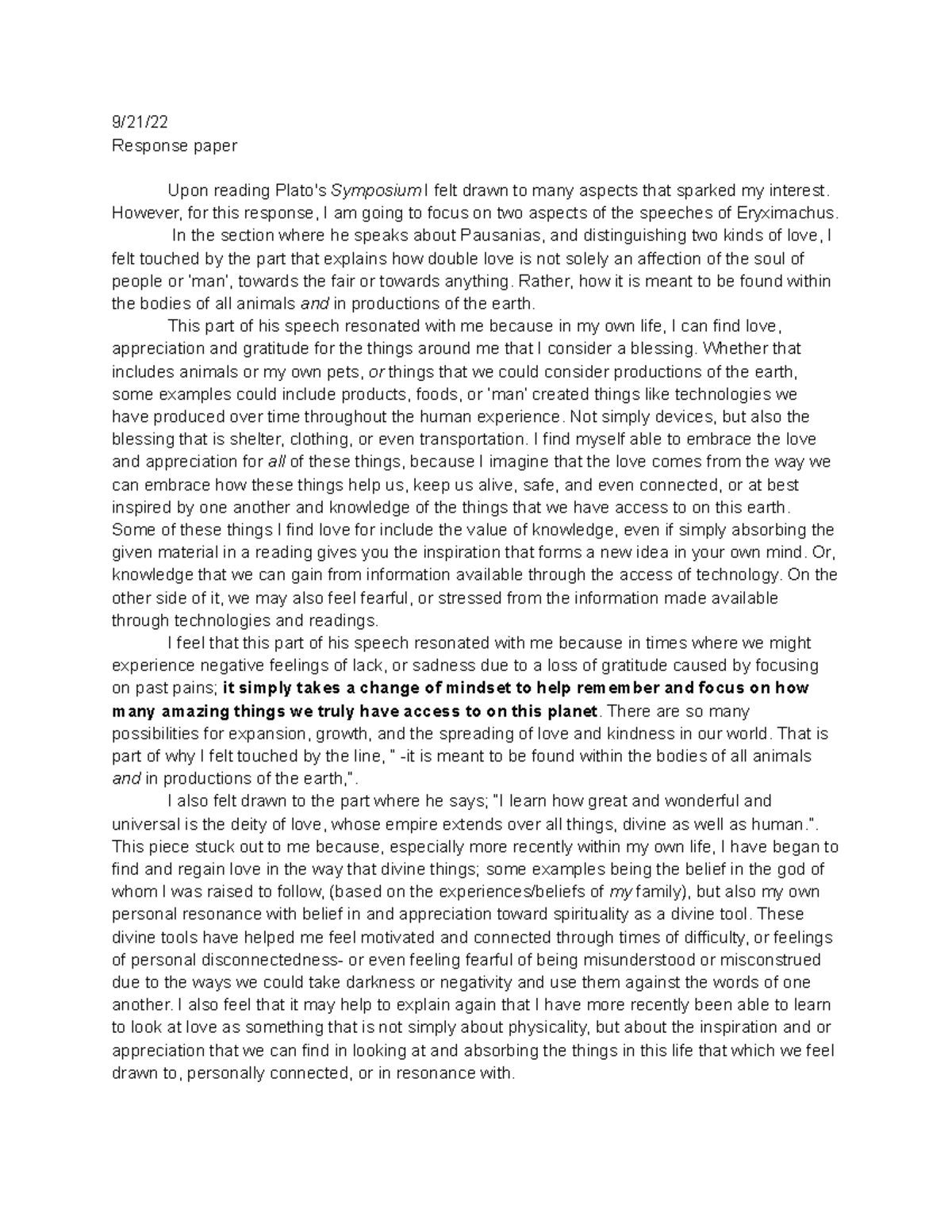 9 21 response paper (plato) - 9/21/ Response paper Upon reading Plato's ...