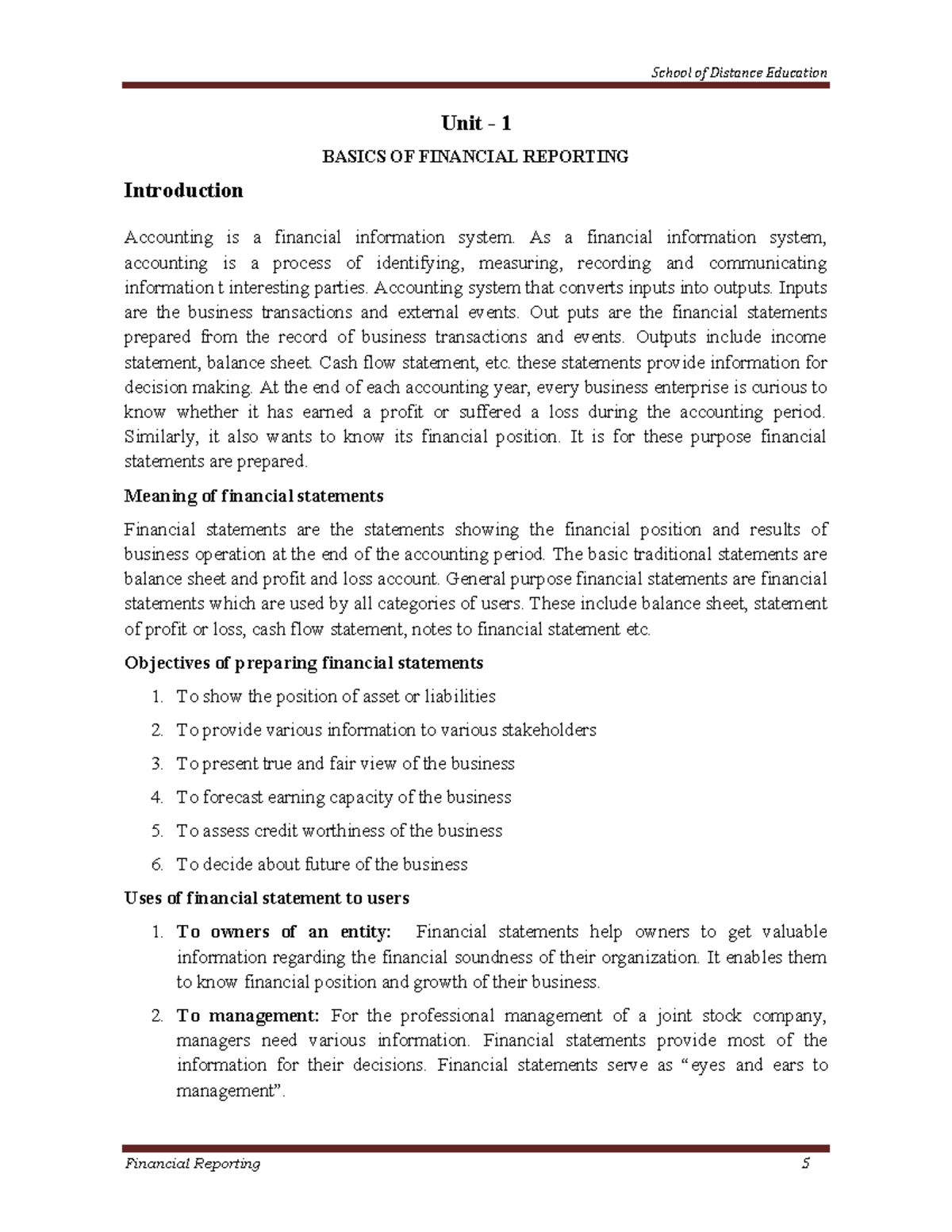 Financial reporting - Unit - 1 BASICS OF FINANCIAL REPORTING ...