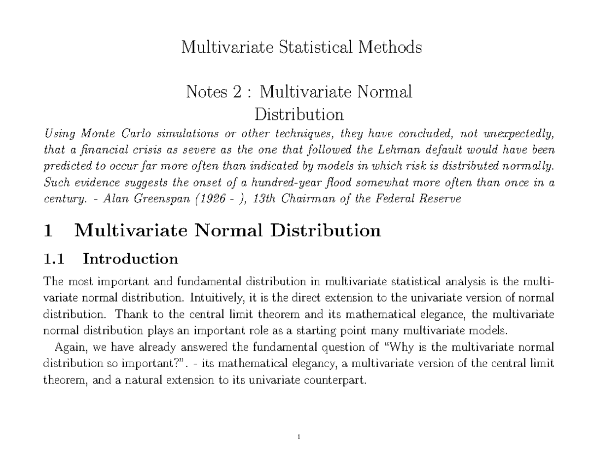Notes 2 - Note - ####### Multivariate Statistical Methods ...