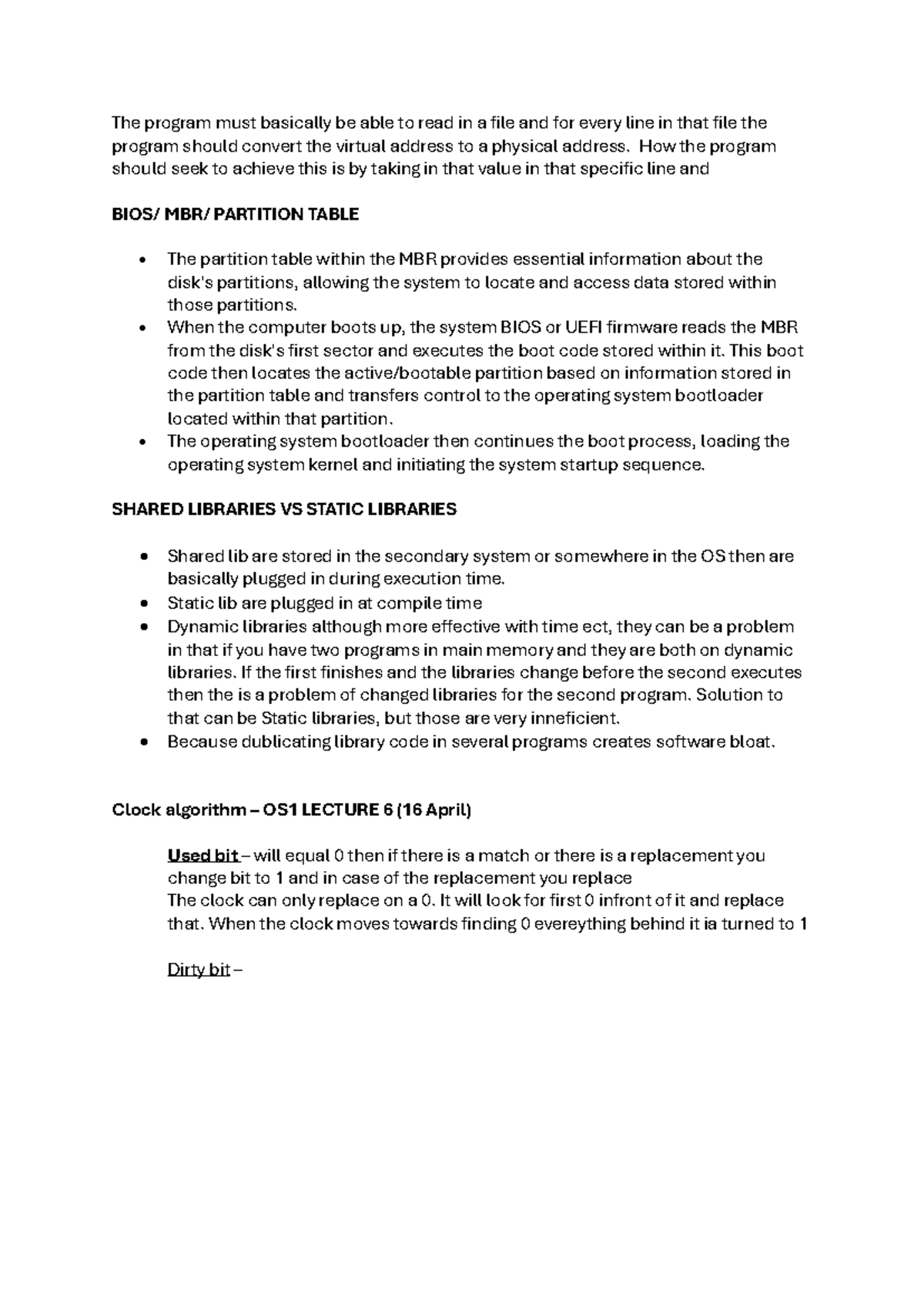 OS1- Summary Notes - The program must basically be able to read in a ...