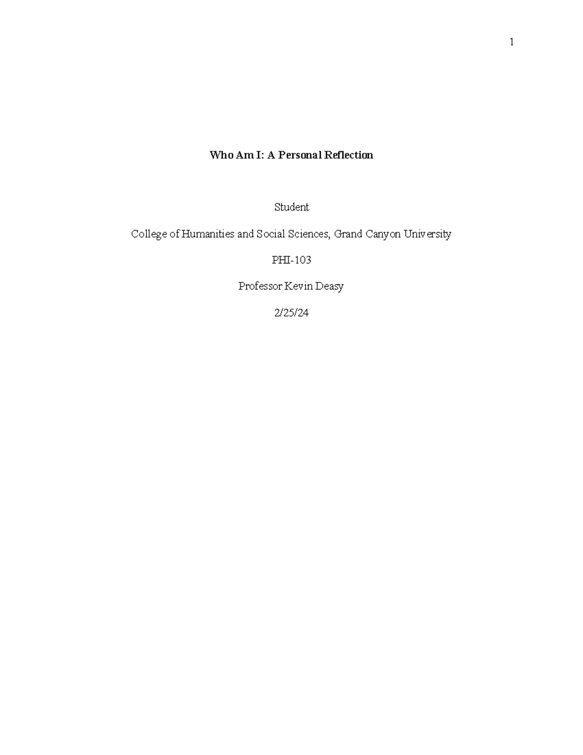 Who Am I - Reflection essay - Who Am I: A Personal Reflection Student ...