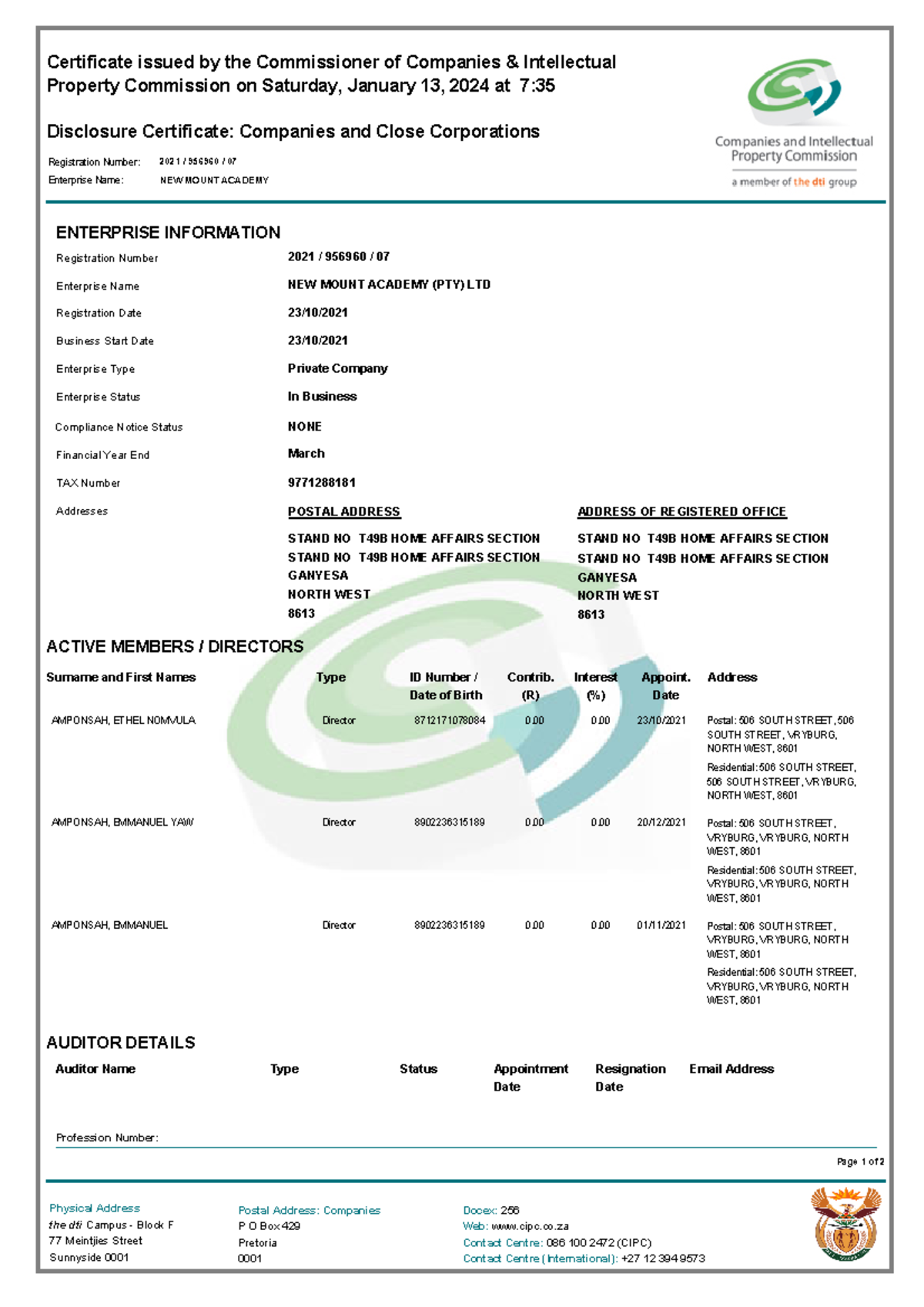 Disclosr - Certificate issued by the Commissioner of Companies ...