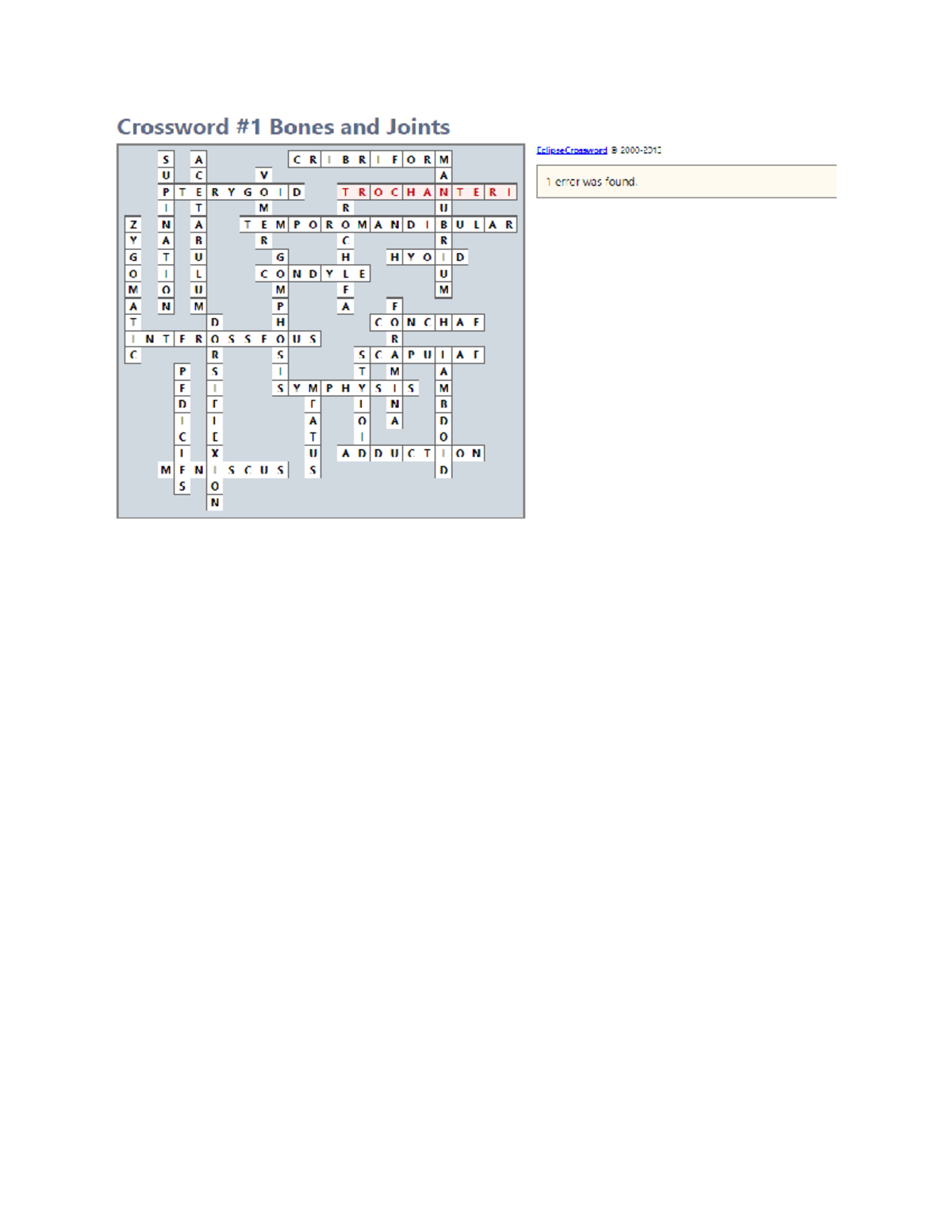 Anatomy Crossword #1 - ANP1111 - Studocu