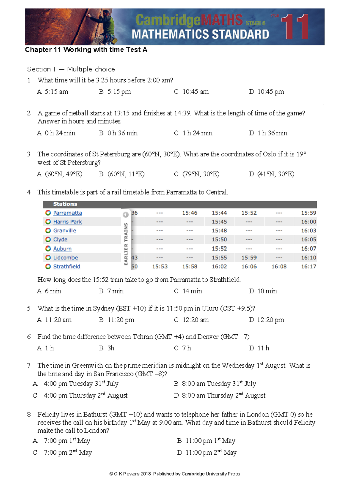 Chapter 11 Test A - time - Chapter 11 Working with time Test A © G K ...