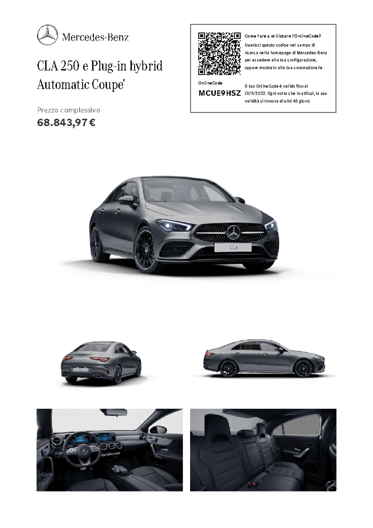 CLA 250 e Plug-in hybrid Automatic Coupe' MCUE9HSZ - CLA 250 e Plug-in ...