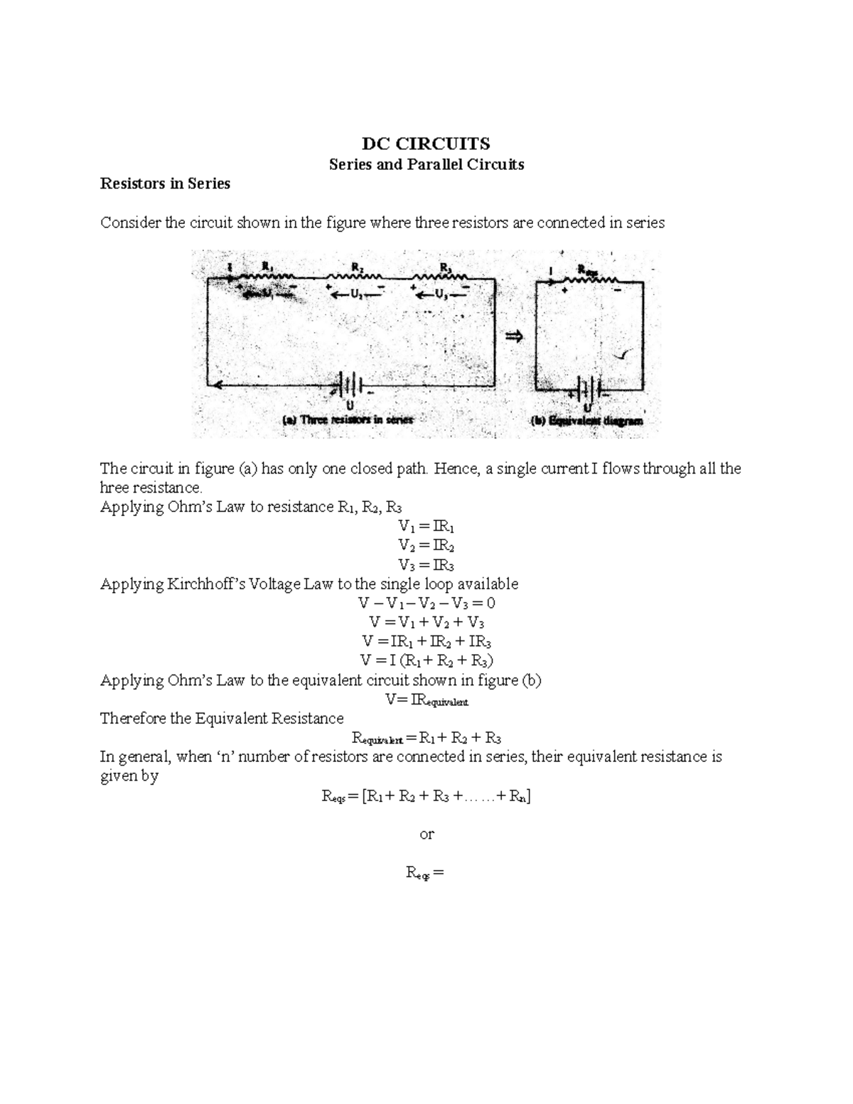 Sample Problems in Series and Parallel Circuits - DC CIRCUITS Series ...