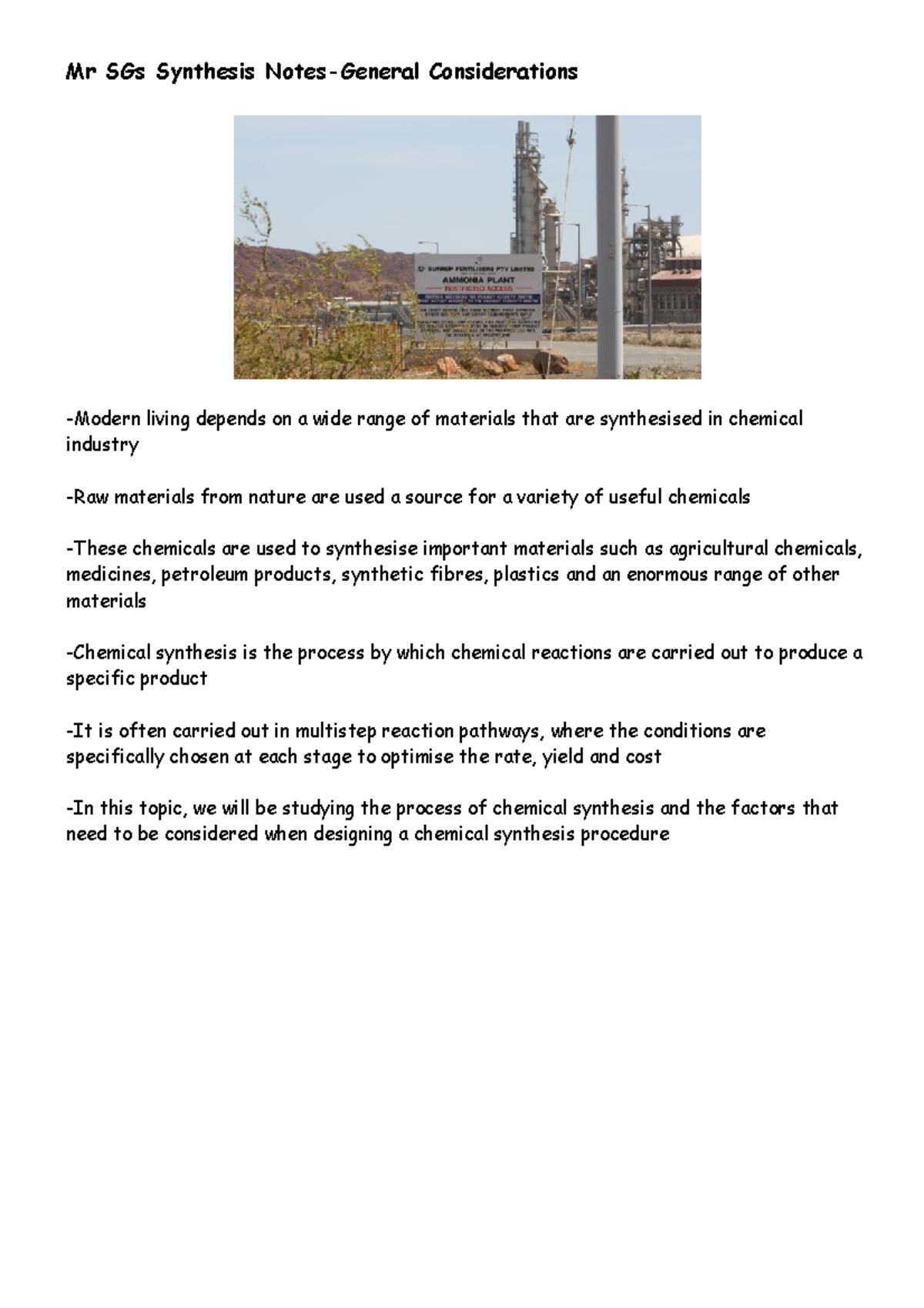 Mr SGs Synthesis Notes General Considerations 1 - Mr SGs Synthesis ...