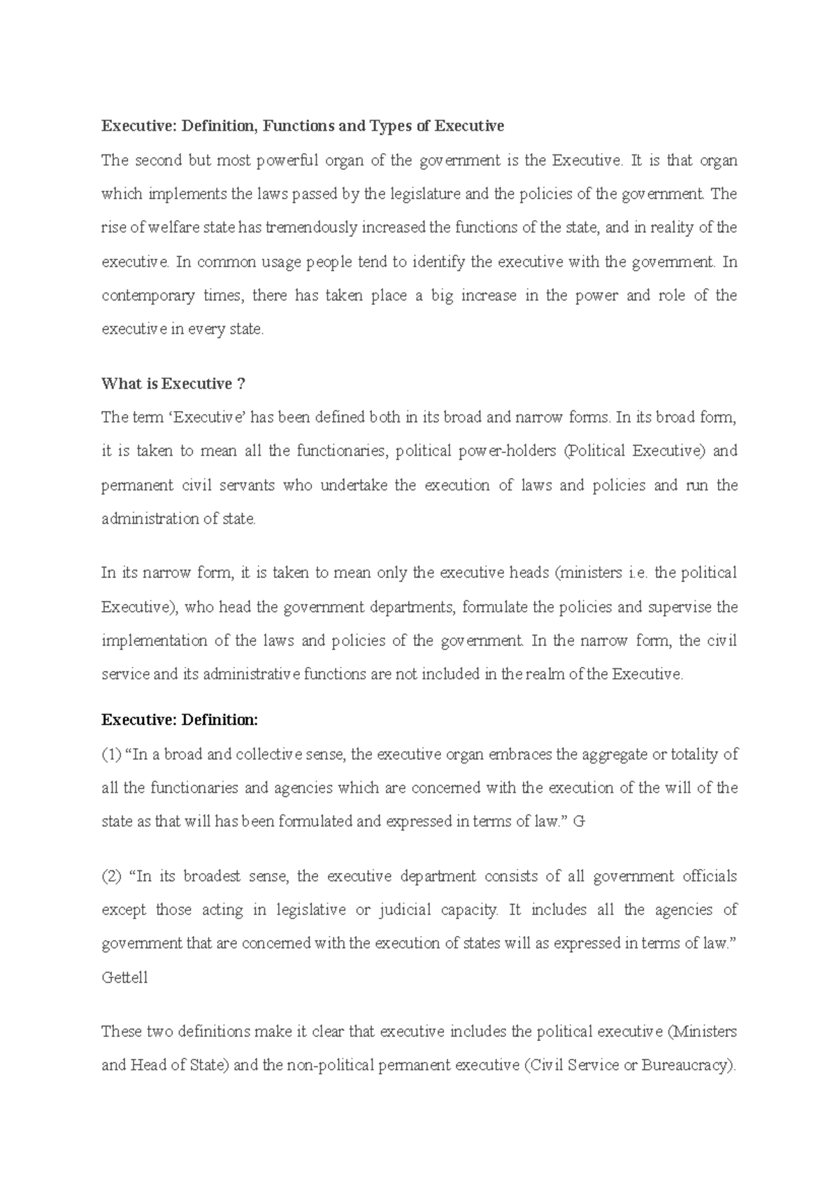 Executive Political Science Executive Definition Functions And