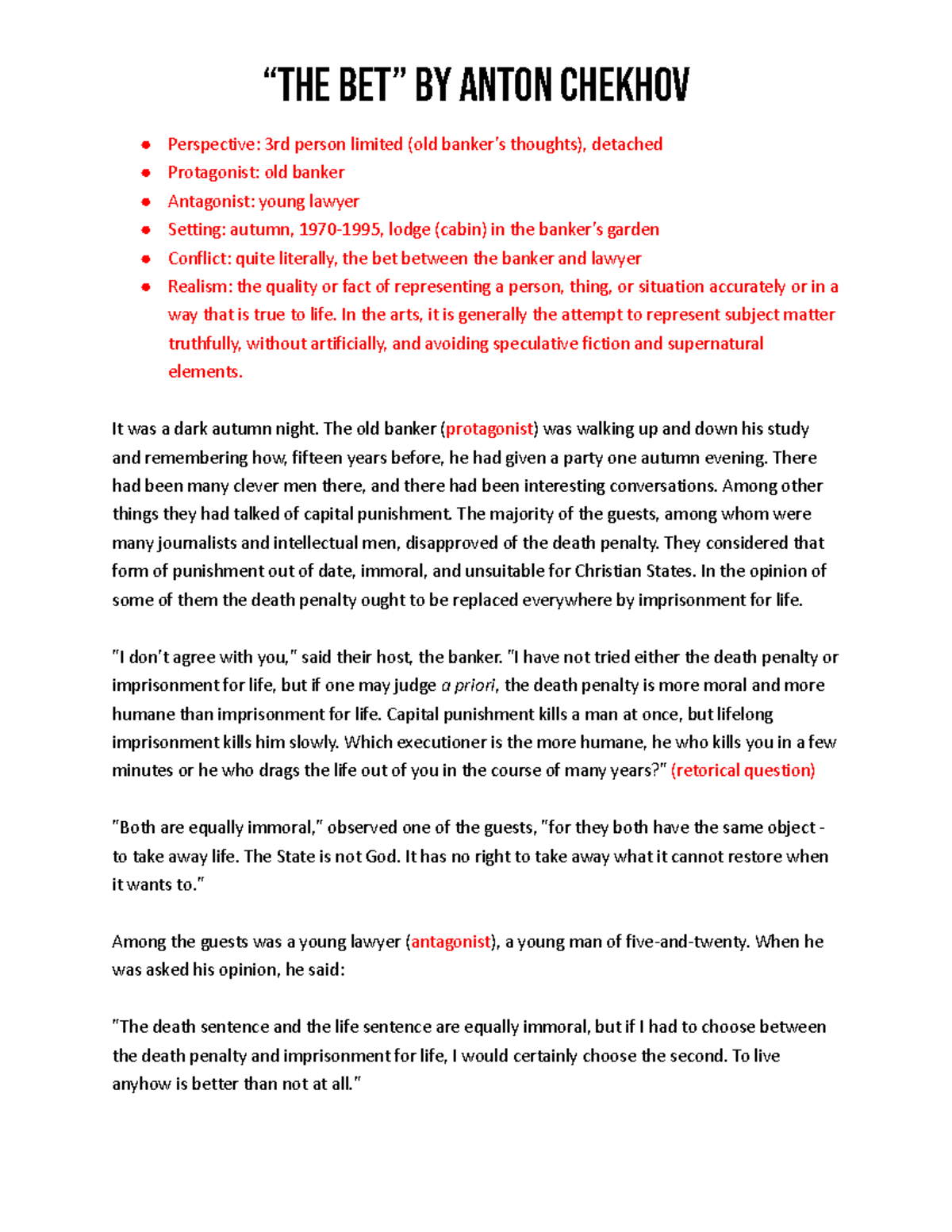 “The Bet” by Anton Chekhov annotations - “The Bet” by Anton ChekHov ...